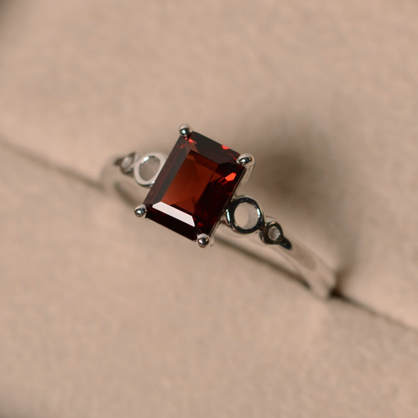 Garnet engagement rings, emerald cut, January birthstone, promise ring ...