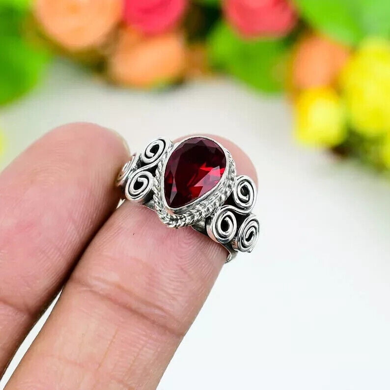 Garnet ring 925 Sterling Silver Band & Statement Handmade Jewelry All ...