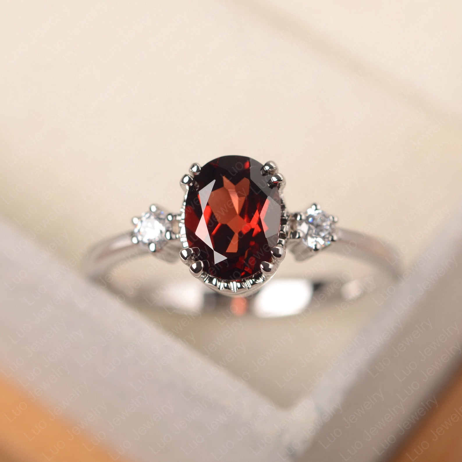 Garnet ring, cushion cut engagement ring, sterling silver, January ...