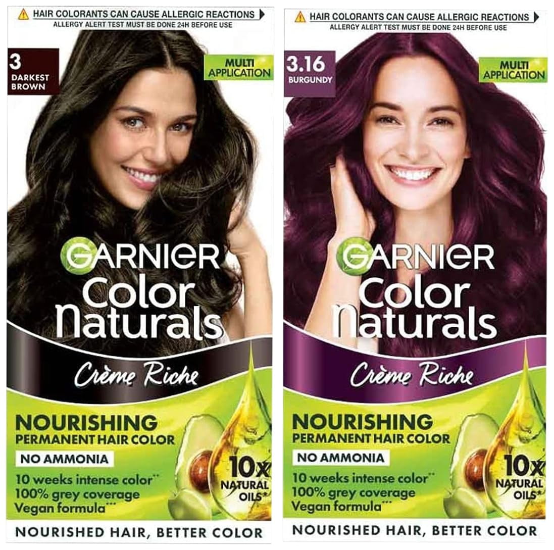 Garnier Color Naturals Cr√®me hair color, Shade 3 Darkest Brown, 70ml + 60g & Garnier Color ...