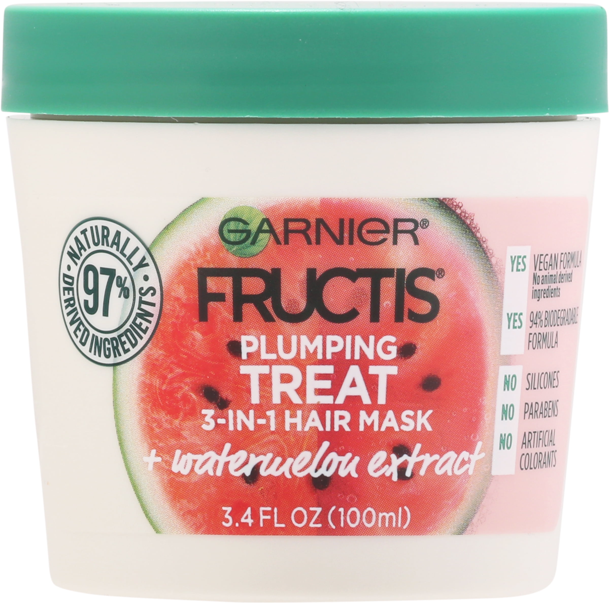 Garnier Fructis Watermelon Fruit 3-in-1 Plumping Treat Hair Mask, 3.4 ...