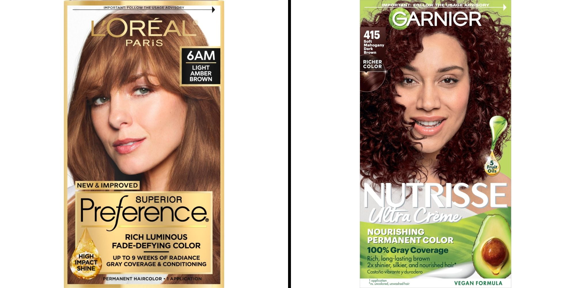 Garnier Hair Color 415 Soft Mahogany Dark Brown & L'Oreal Paris 6AM ...