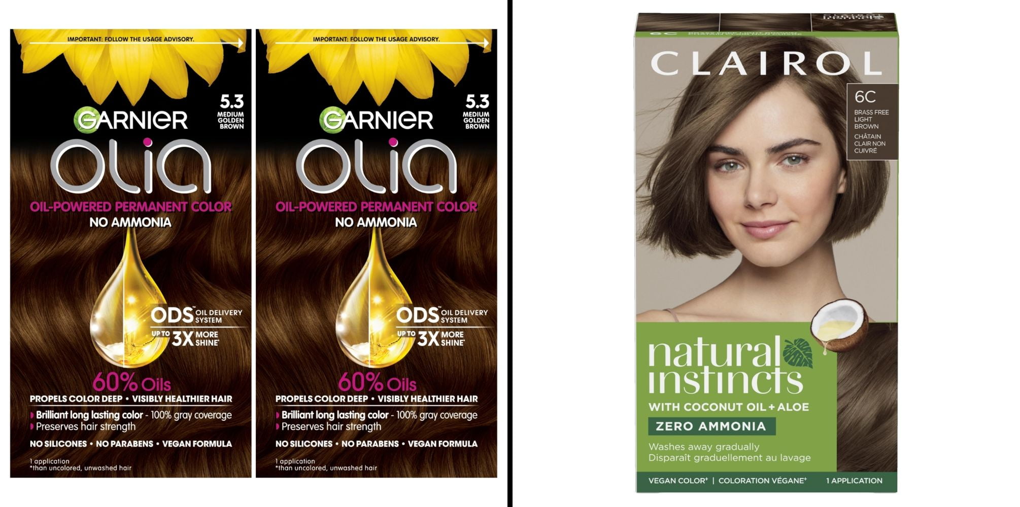 Garnier Hair Color 5.3 Medium Golden Brown, 2 Count & Clairol Natural ...