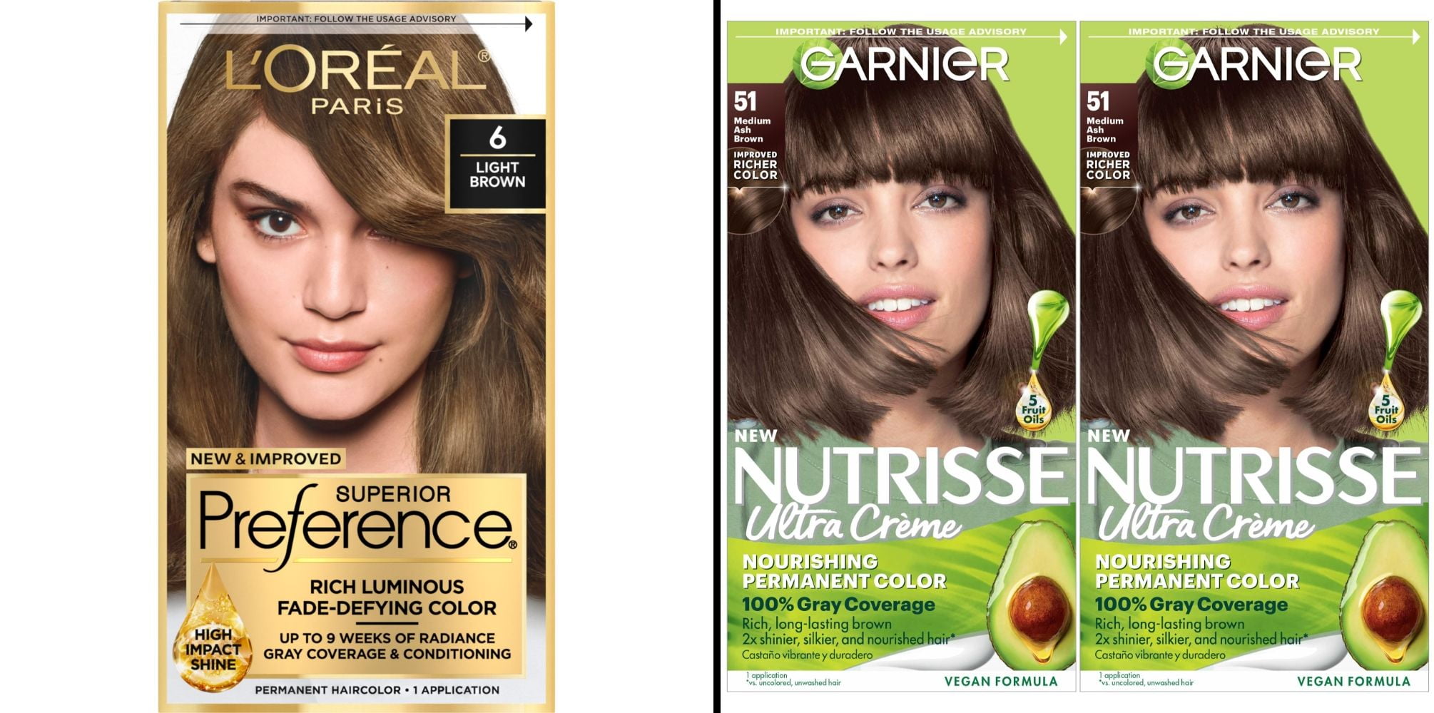 Garnier Hair Color 51 Medium Ash Brown 2 Count & L'Oreal Paris 6 Light ...