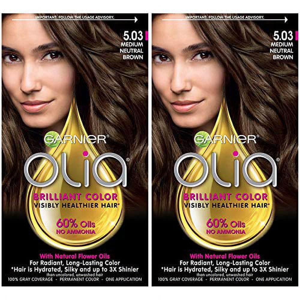 Garnier Hair Color Olia Powered Permanent Color, 5.03 Medium Neutral Brown (Packaging Count ...