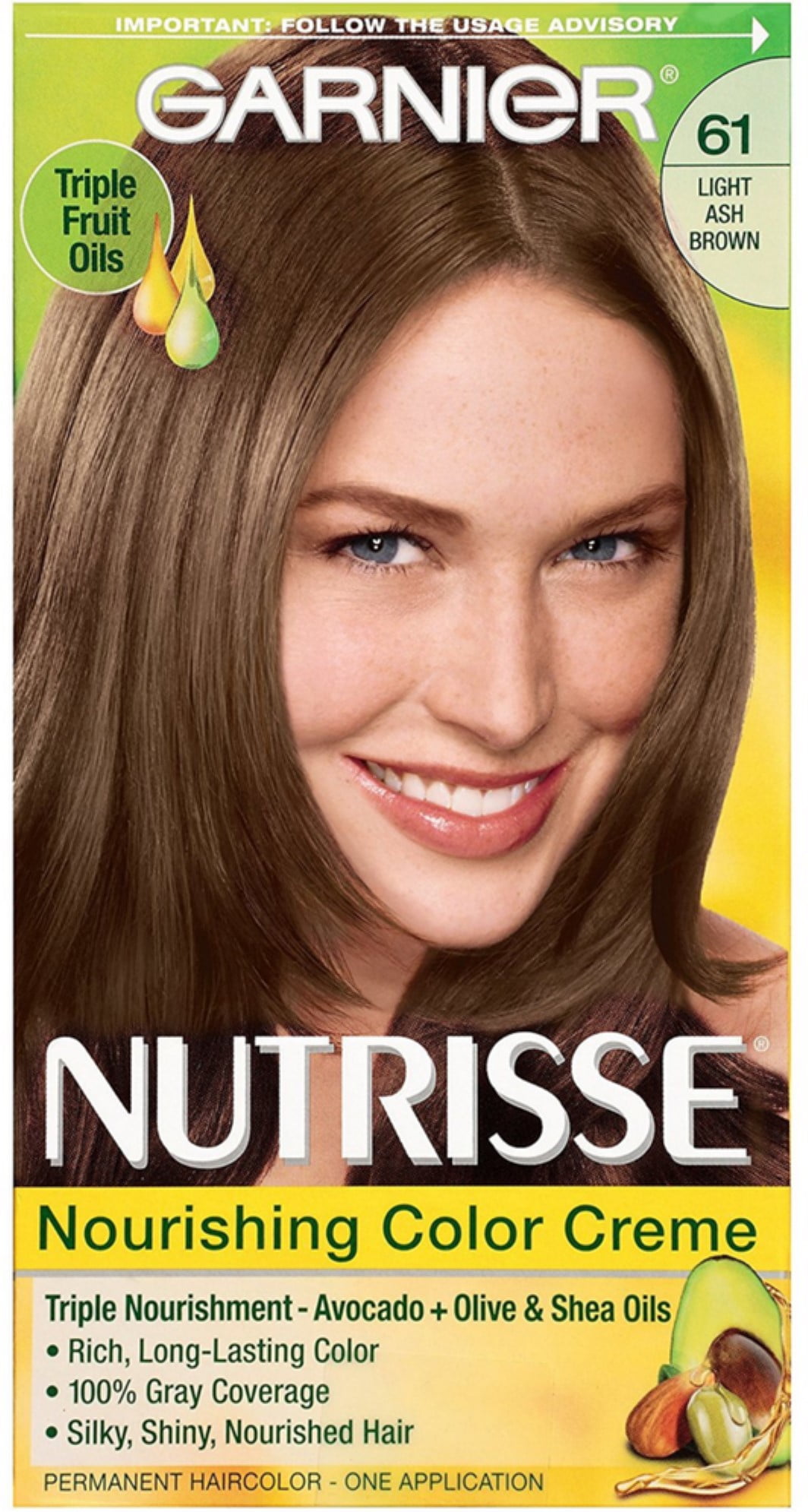 Garnier Nutrisse Haircolor, 61 Light Ash Brown 1 ea (Pack of 4 ...