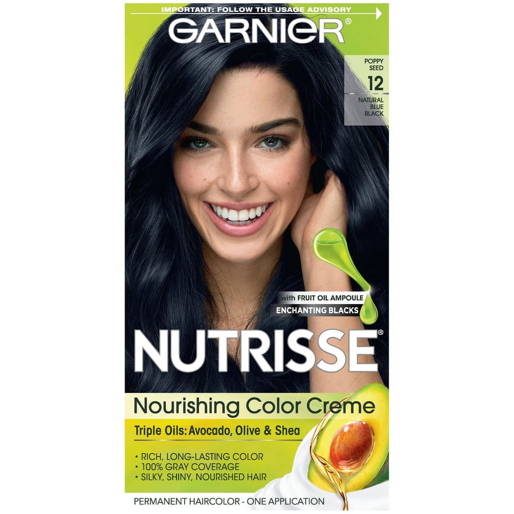 Garnier Nutrisse Nourishing Hair Color Creme, 012 Natural Blue Black ...
