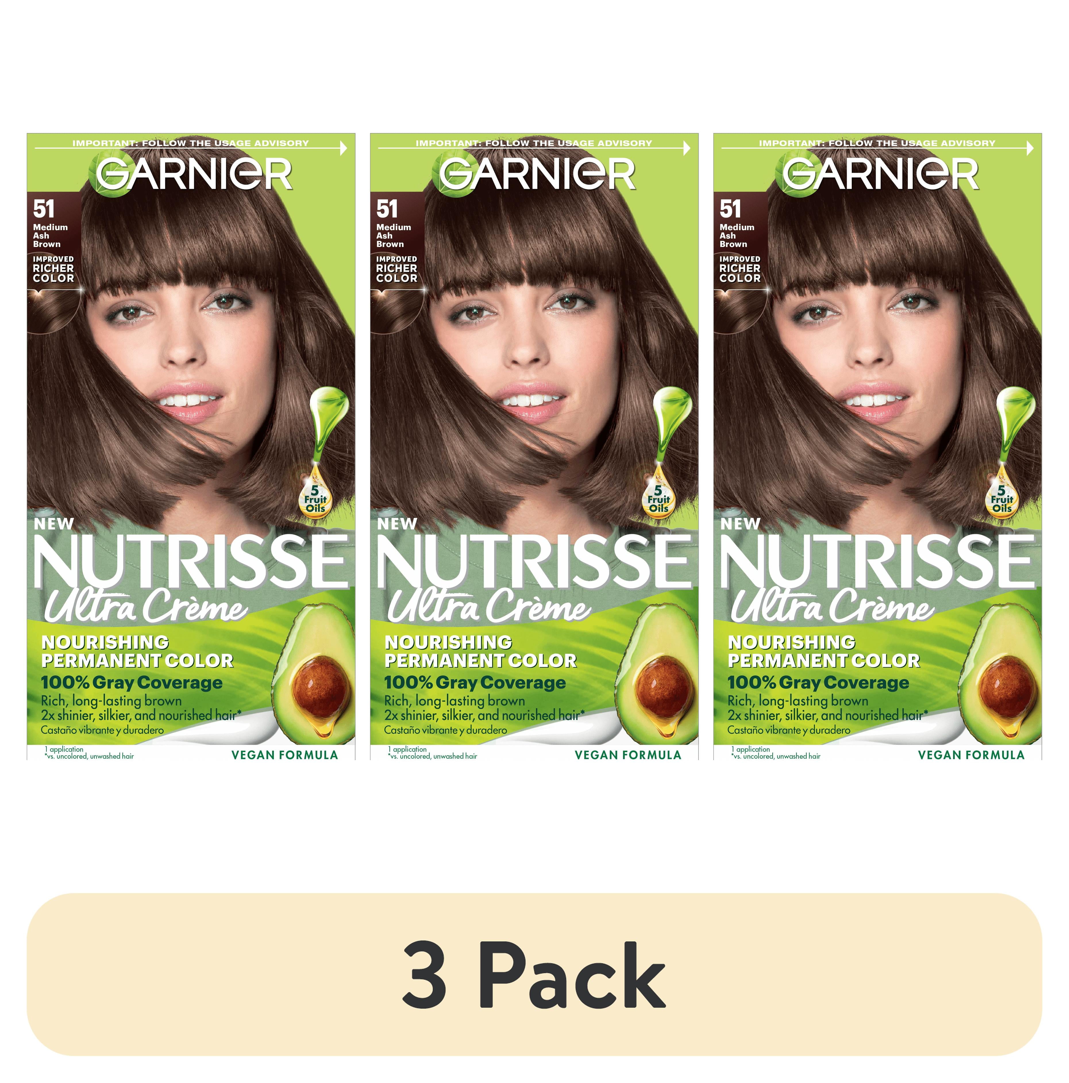 (3 pack) Garnier Nutrisse Nourishing Hair Color Creme, 051 Medium Ash ...