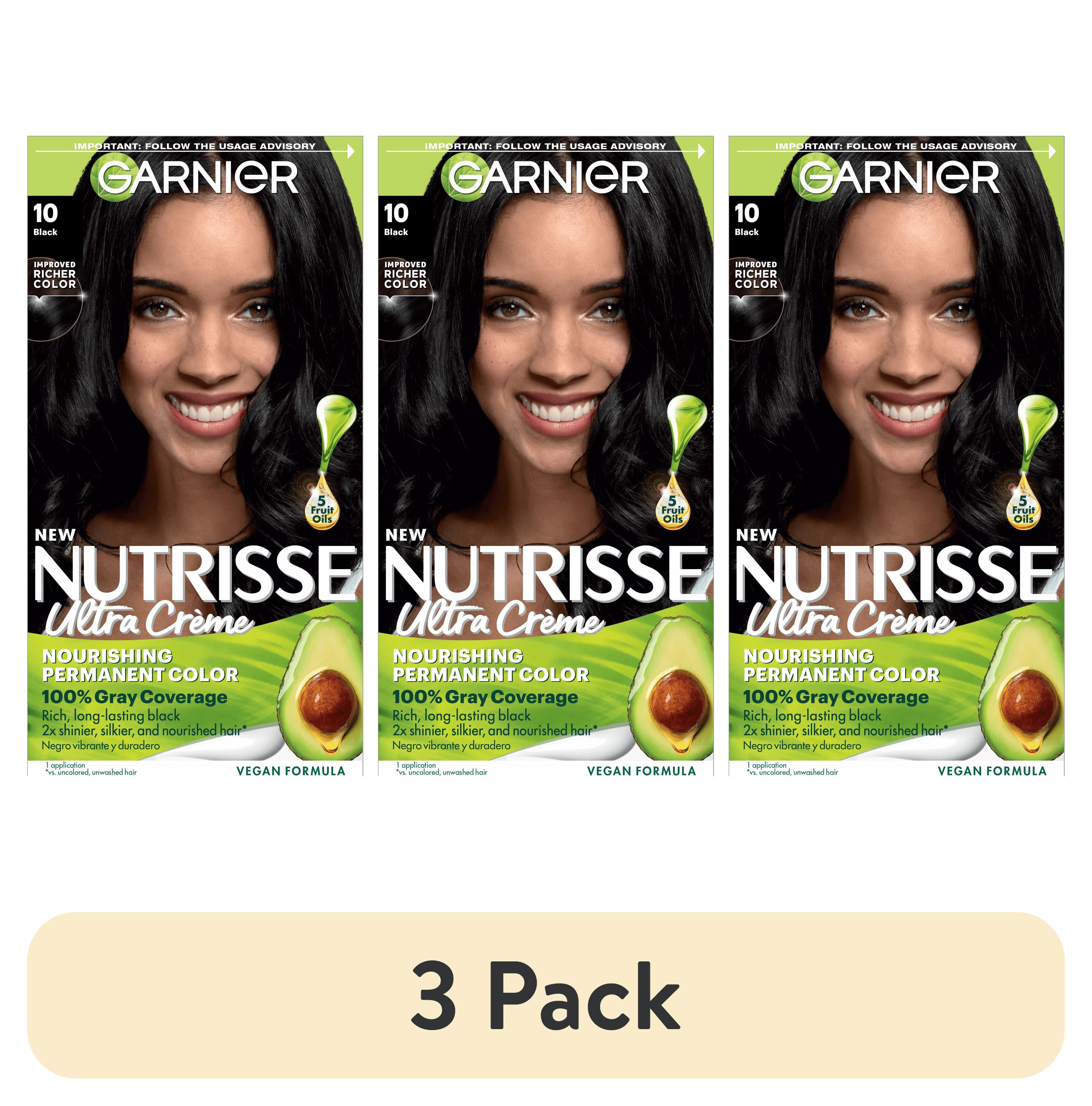 (3 pack) Garnier Nutrisse Nourishing Hair Color Creme, 10 Black ...