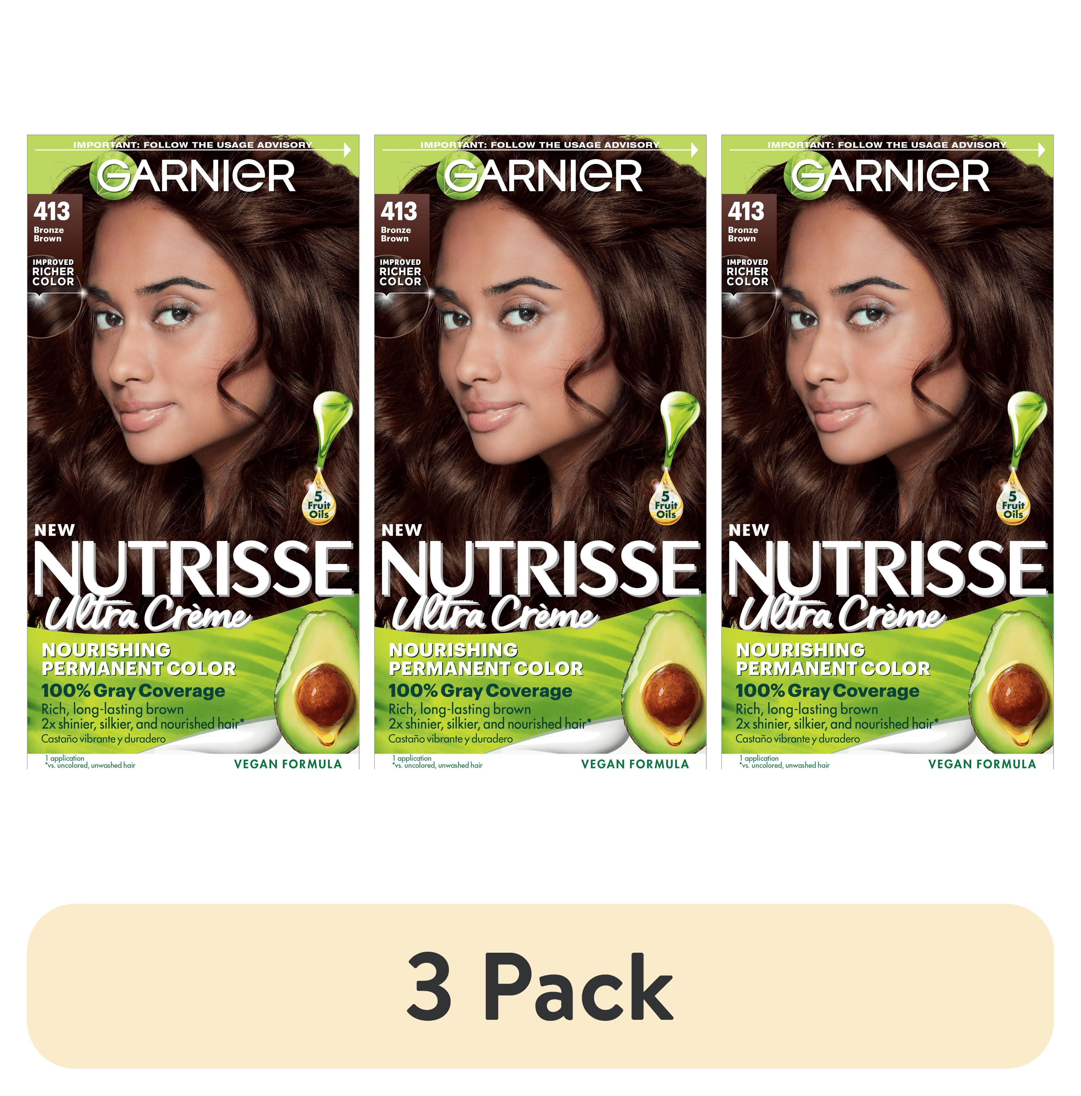 (3 pack) Garnier Nutrisse Nourishing Hair Color Creme, 413 Bronze Brown ...