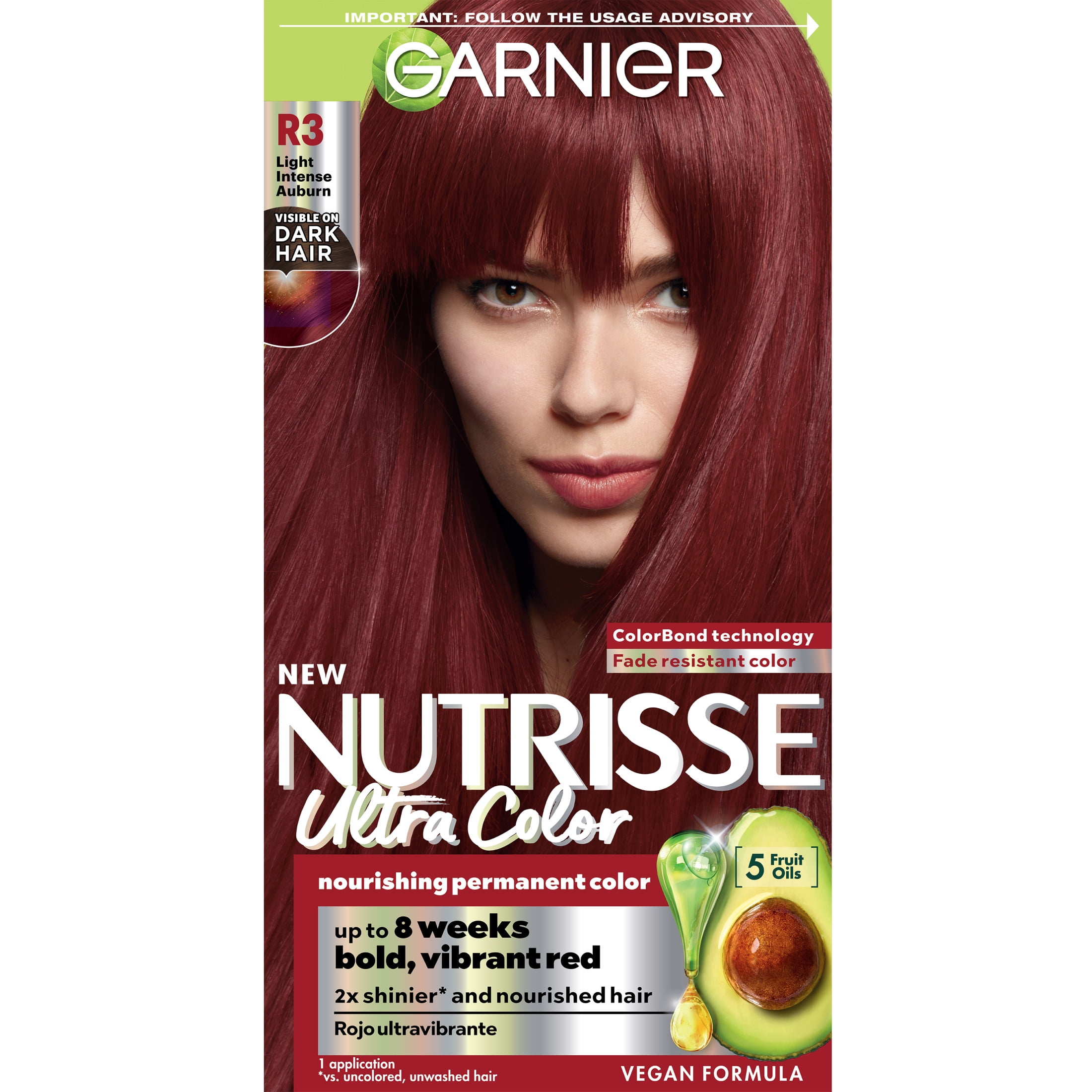 Garnier Nutrisse Nourishing Hair Color Creme, R3 Light Intense Auburn ...