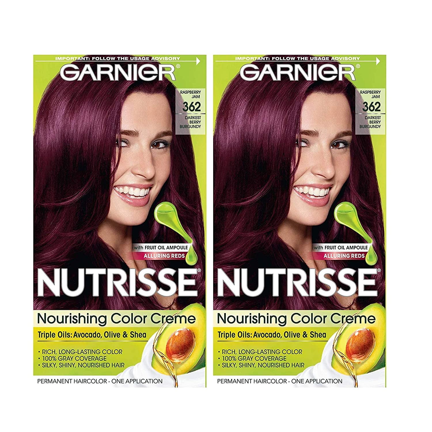 Garnier Nutrisse Nourishing Hair Color Creme, 362 Darkest Berry ...
