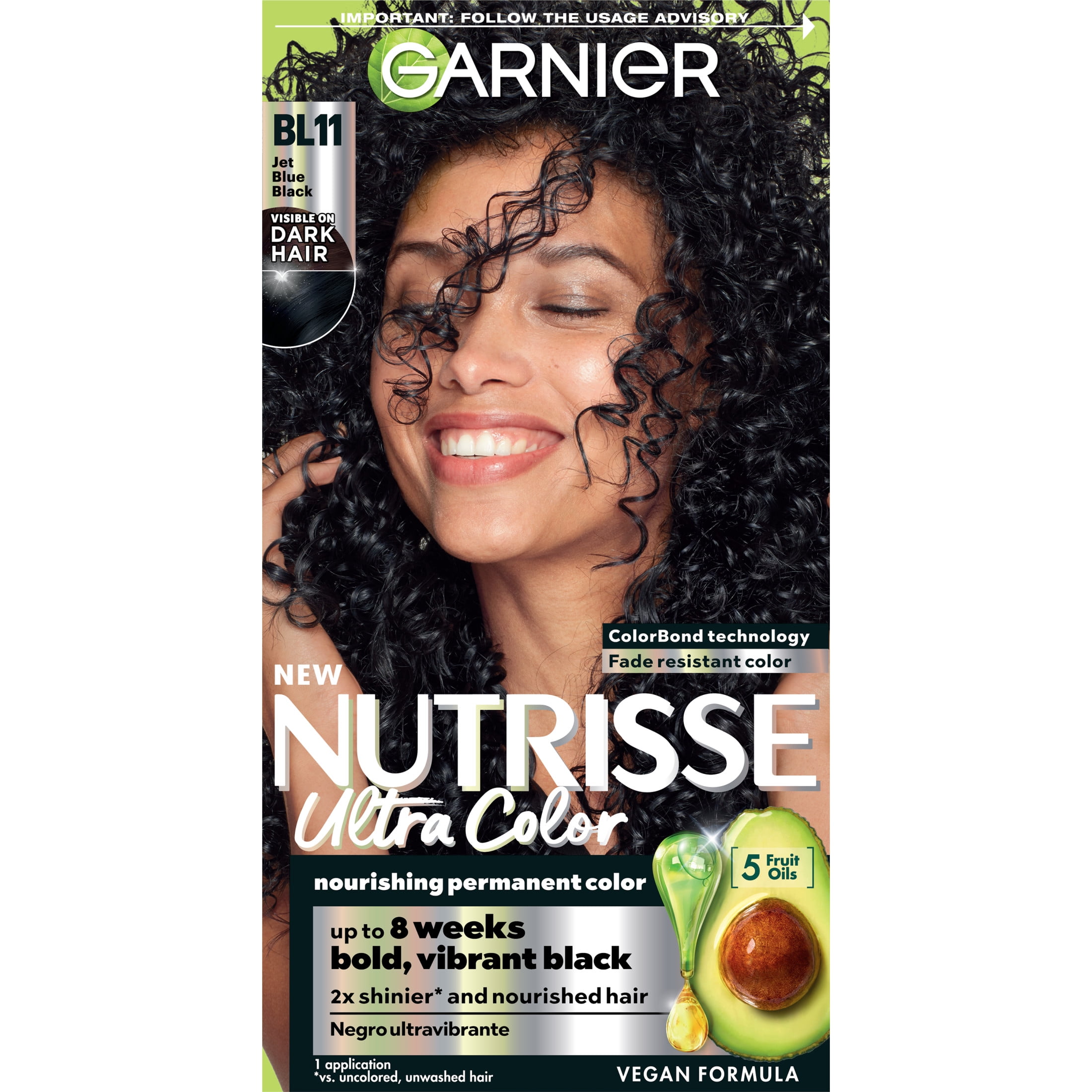 Garnier Nutrisse Nourishing Hair Color Creme, BL11 Jet Blue Black ...