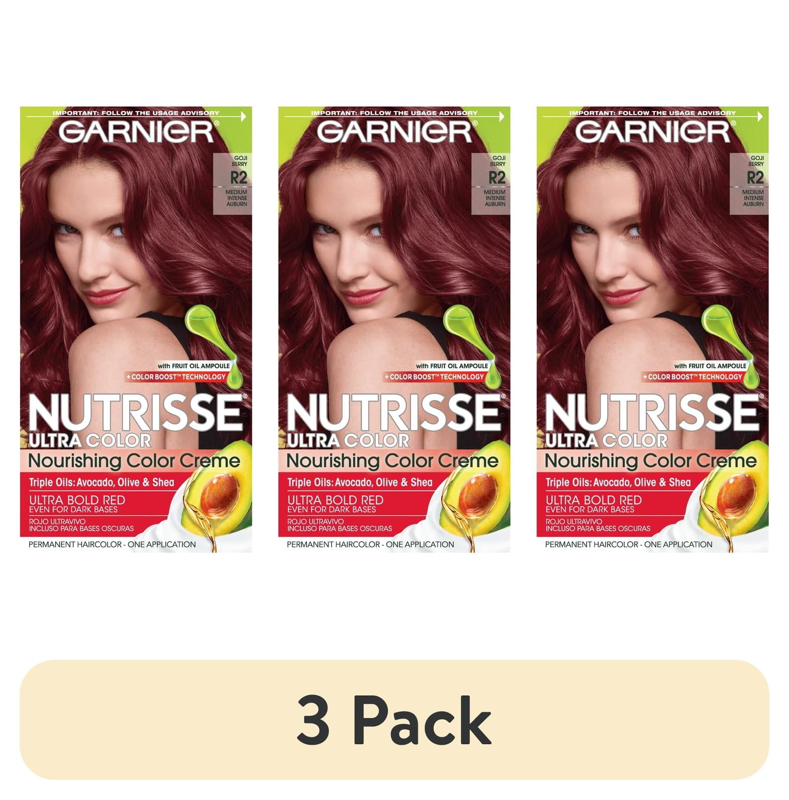 (3 pack) Garnier Nutrisse Ultra Nourishing Hair Color Creme, R2 Medium ...