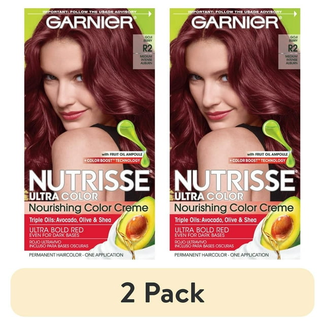 (2 pack) Garnier Nutrisse Ultra Nourishing Hair Color Creme, R2 Medium ...