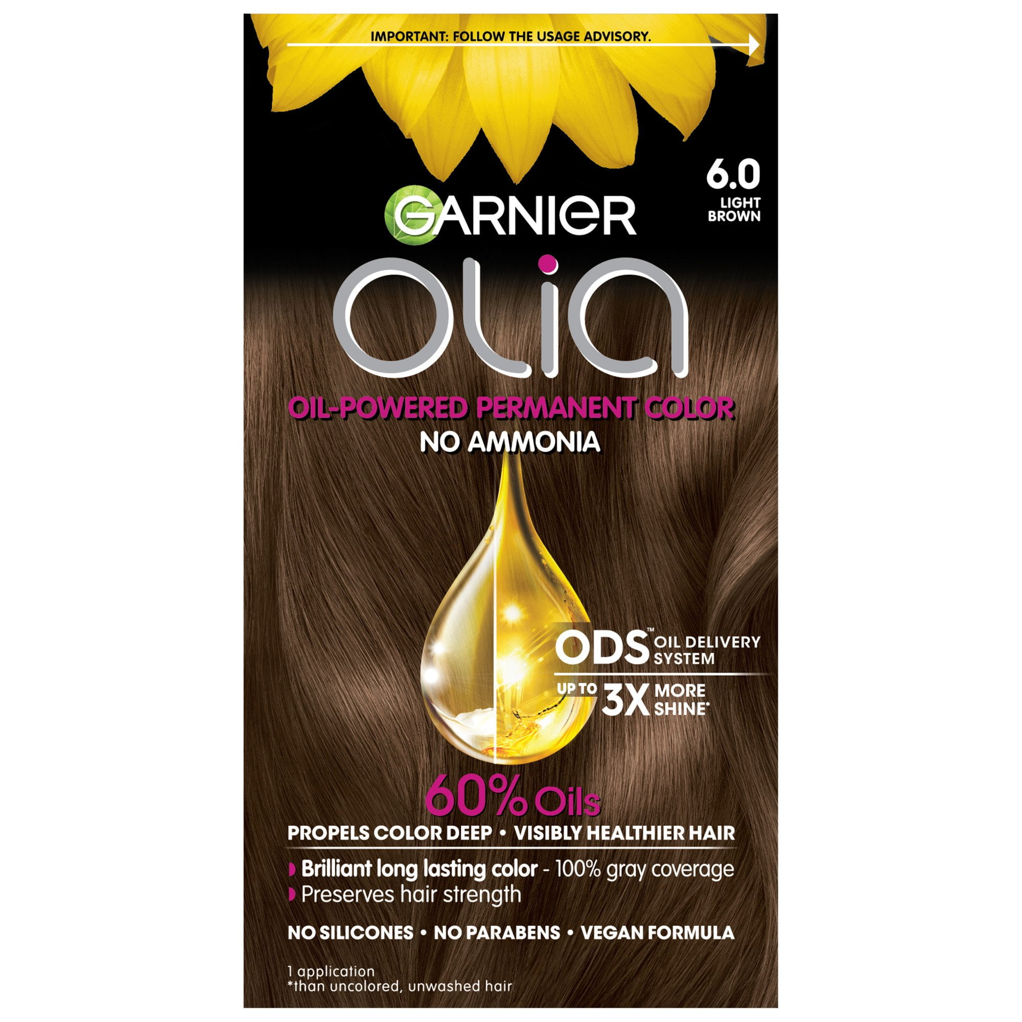 Garnier Olia Oil Powered Ammonia Free Permanent Hair Color 6.0 Light ...
