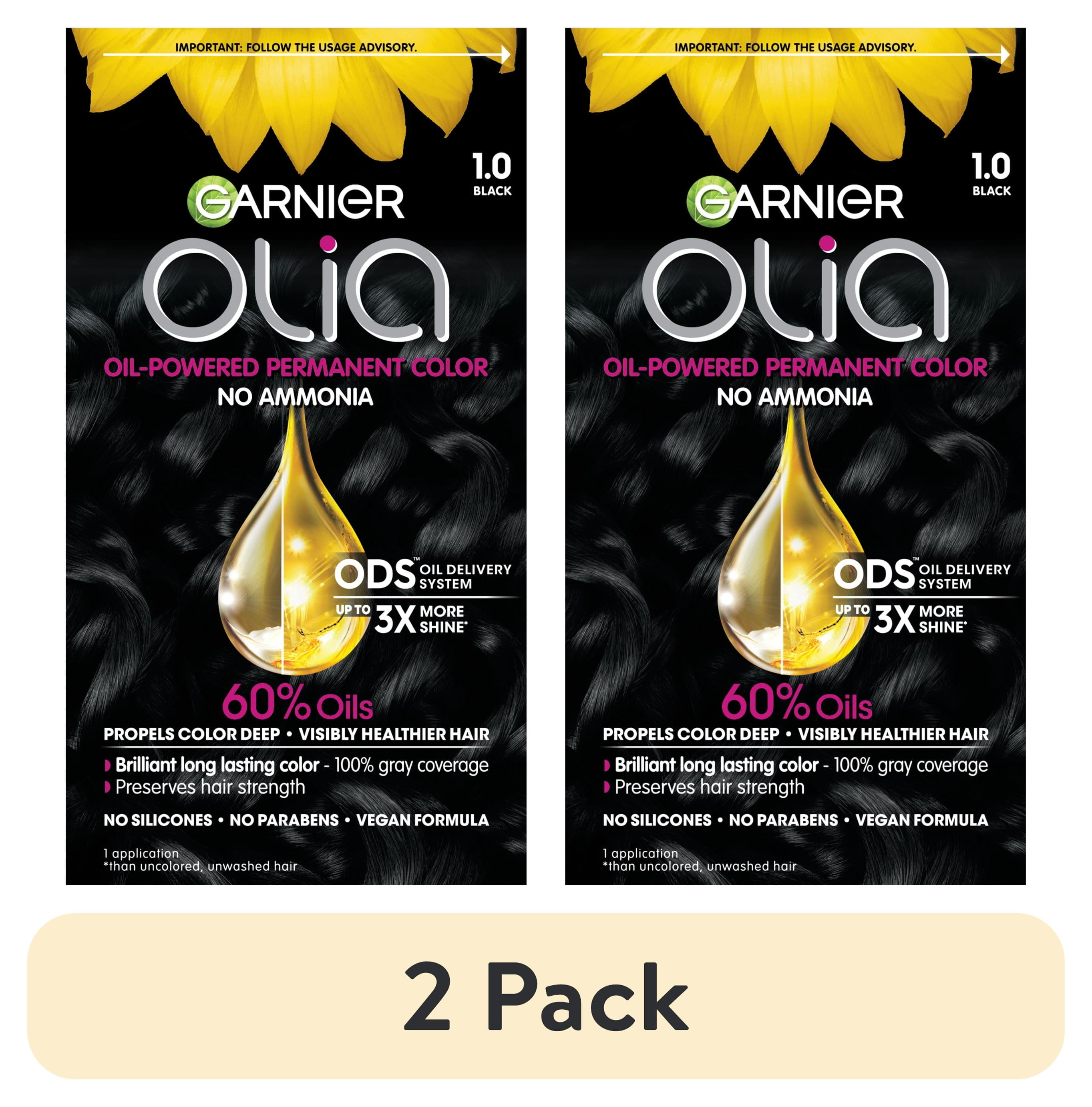 (2 pack) Garnier Olia Oil Powered Permanent Hair Color, 1.0 Black ...