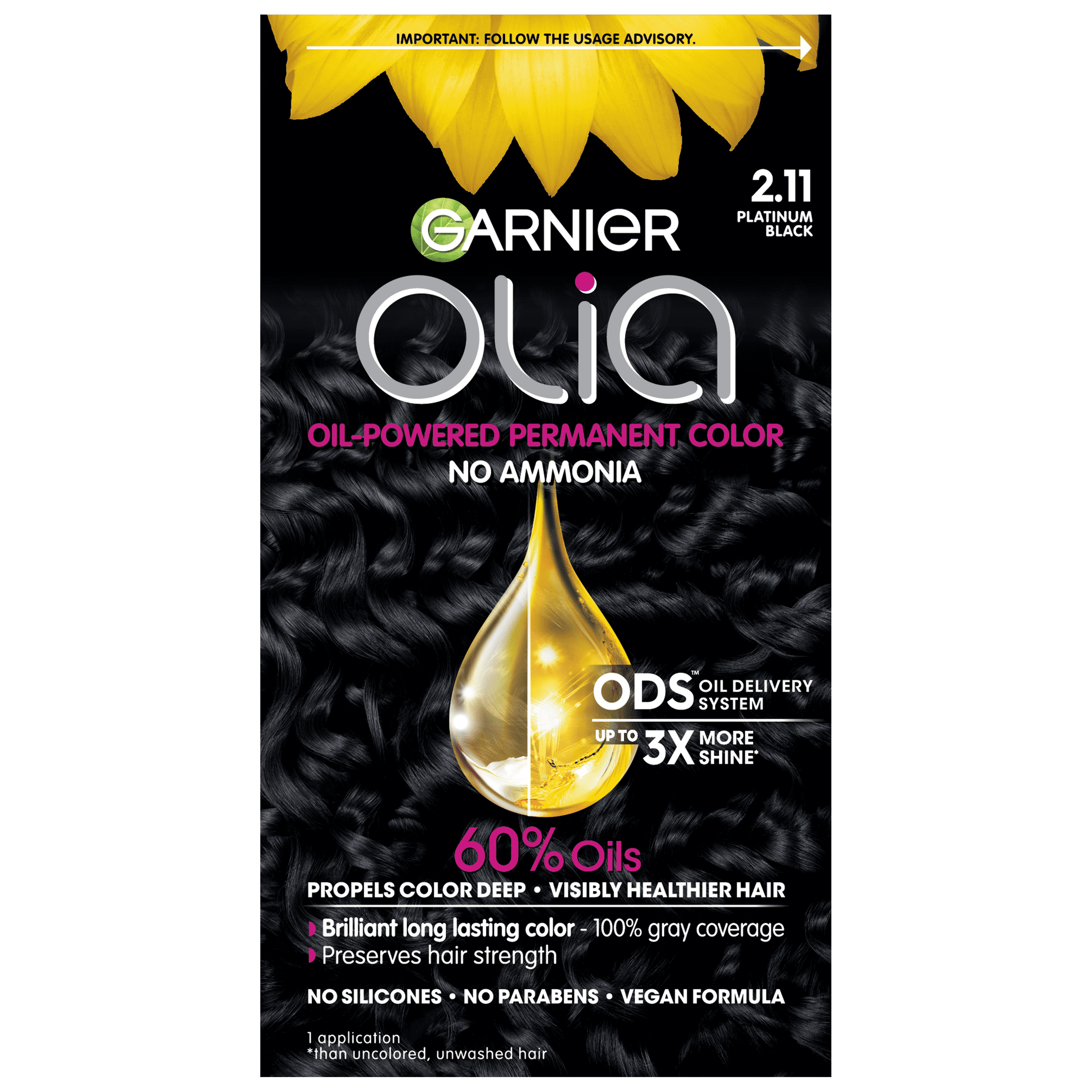 Garnier Olia Oil Powered Permanent Hair Color, 2.11 Platinum Black ...