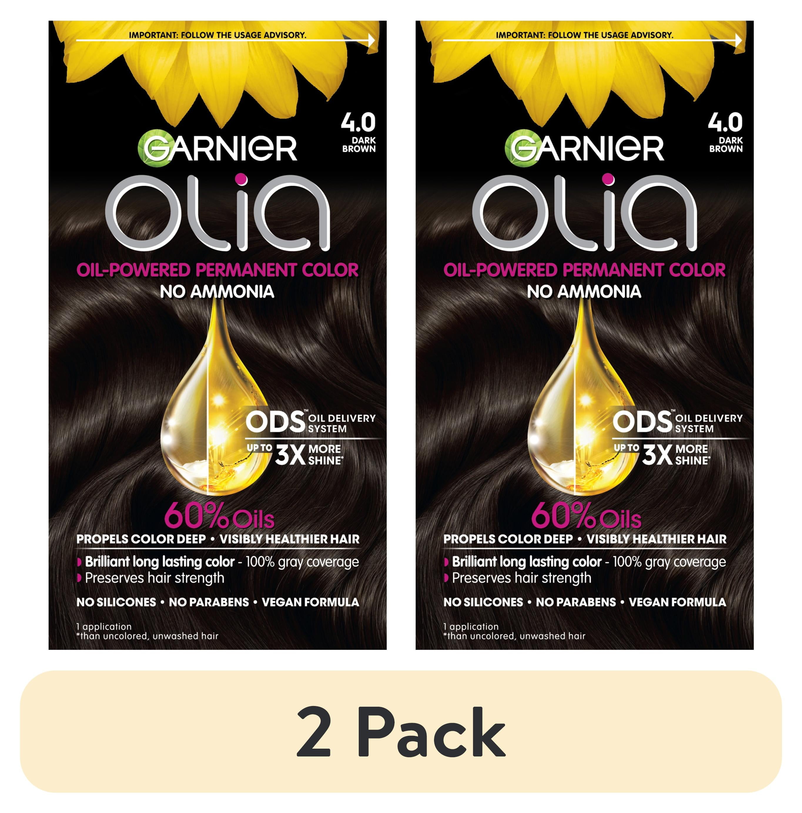 (2 pack) Garnier Olia Oil Powered Permanent Hair Color, 4.0 Dark Brown ...