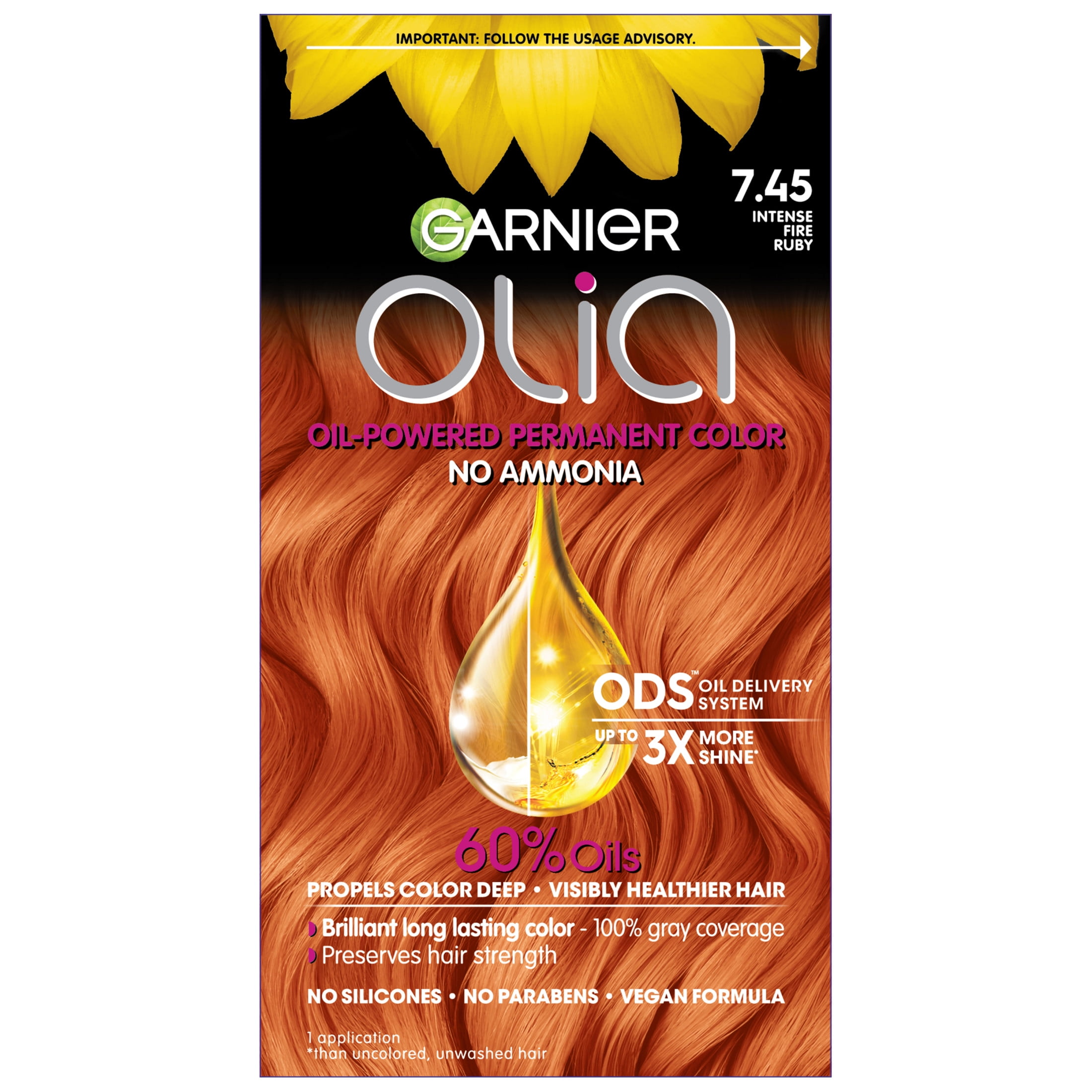 Garnier Olia Oil Powered Permanent Hair Color 7.45 Intense Fire Ruby ...