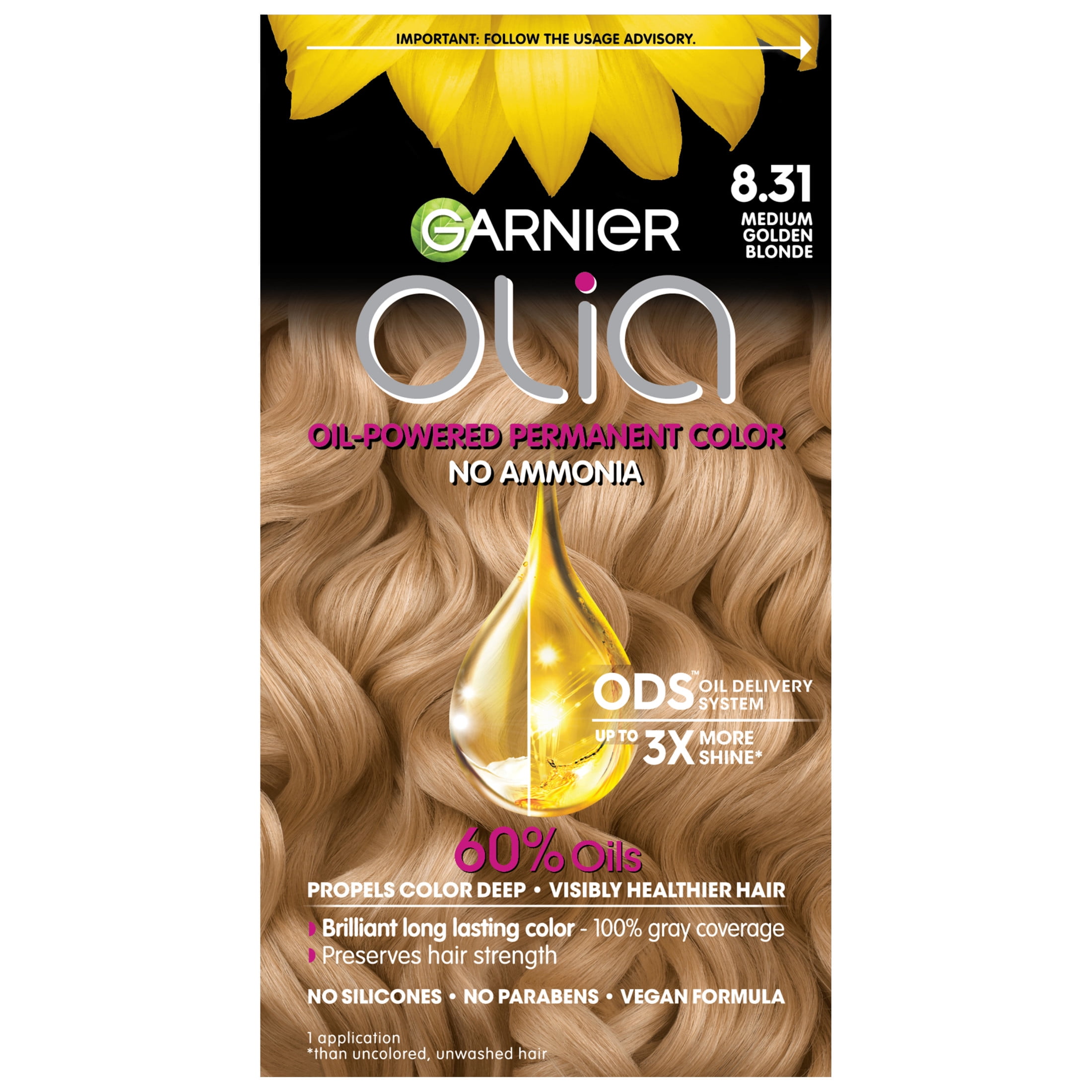 Garnier Olia Oil Powered Permanent Hair Color, 8.31 Medium Golden ...