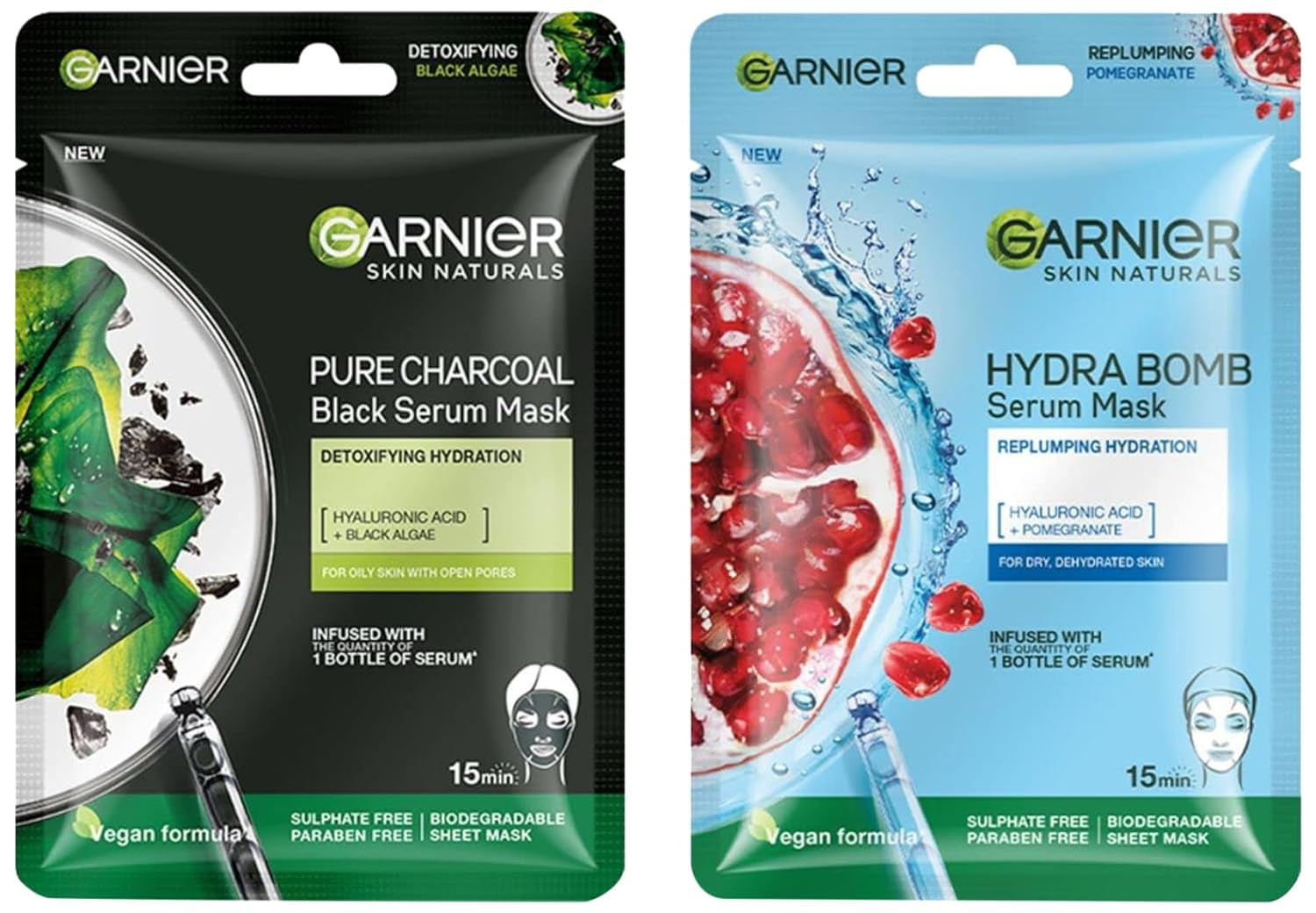 Garnier Skin Naturals, Charcoal, Face Serum Sheet Mask (Black), 28g ...