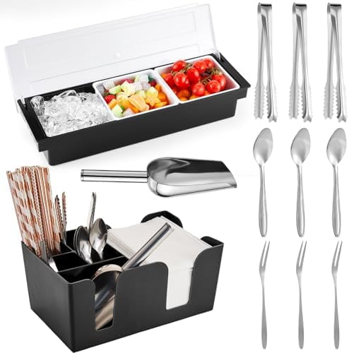 Garnish Tray with Lid Bar Caddy Ice Cooled Condiment Serving Container ...