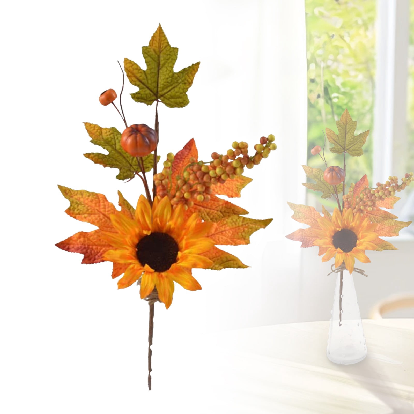 Garoy 1 Pcs Autumn Harvest Orange Artificial Pumpkin Sunflower Berry ...