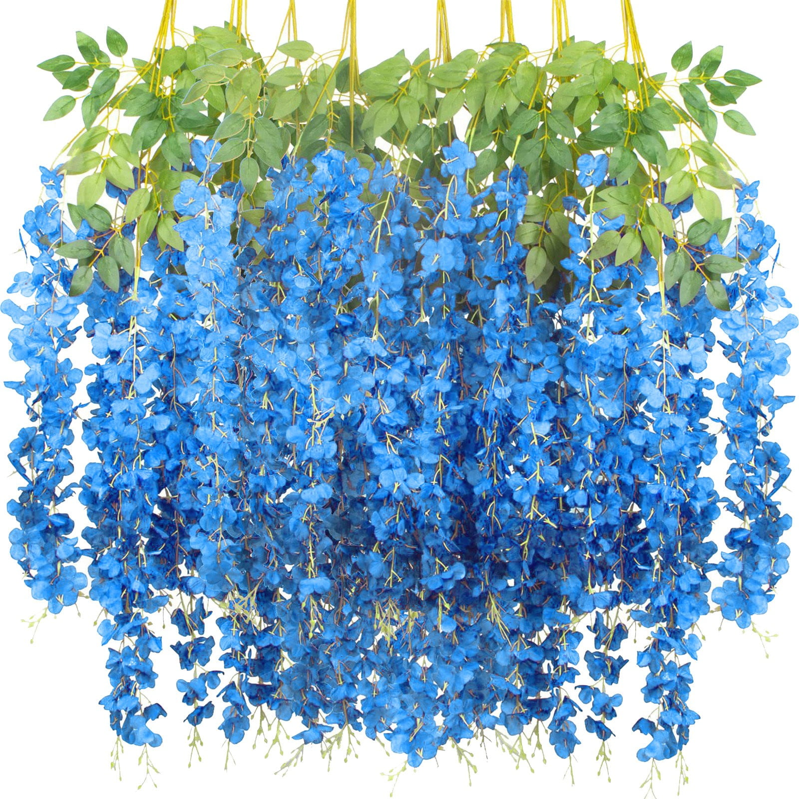 Garoy Fake Long Rattan Hanging Garland Plastic Blue Flowers String ...