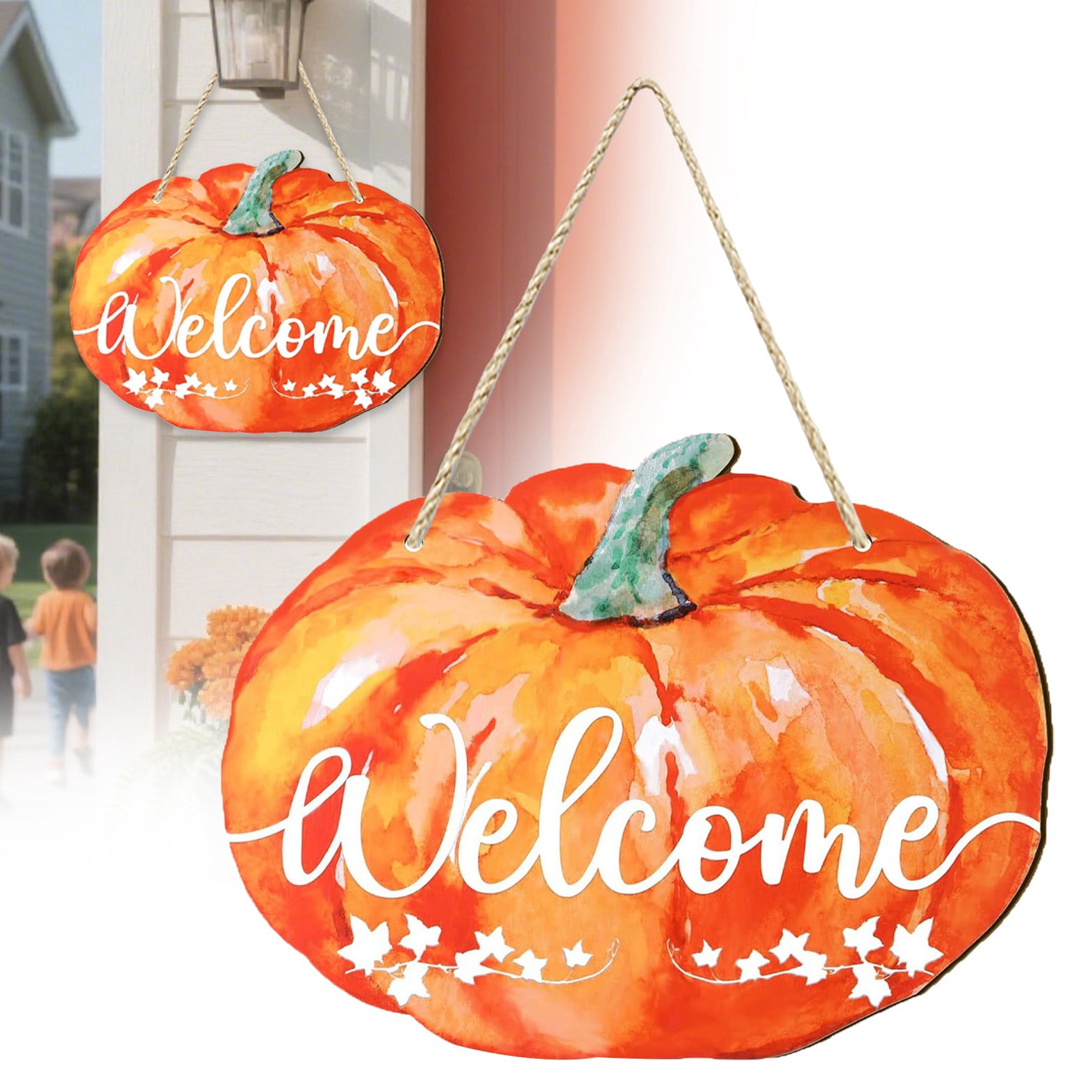 Garoy Hanging Wooden Pumpkin Decor,Welcome Sign for Front Door,House ...