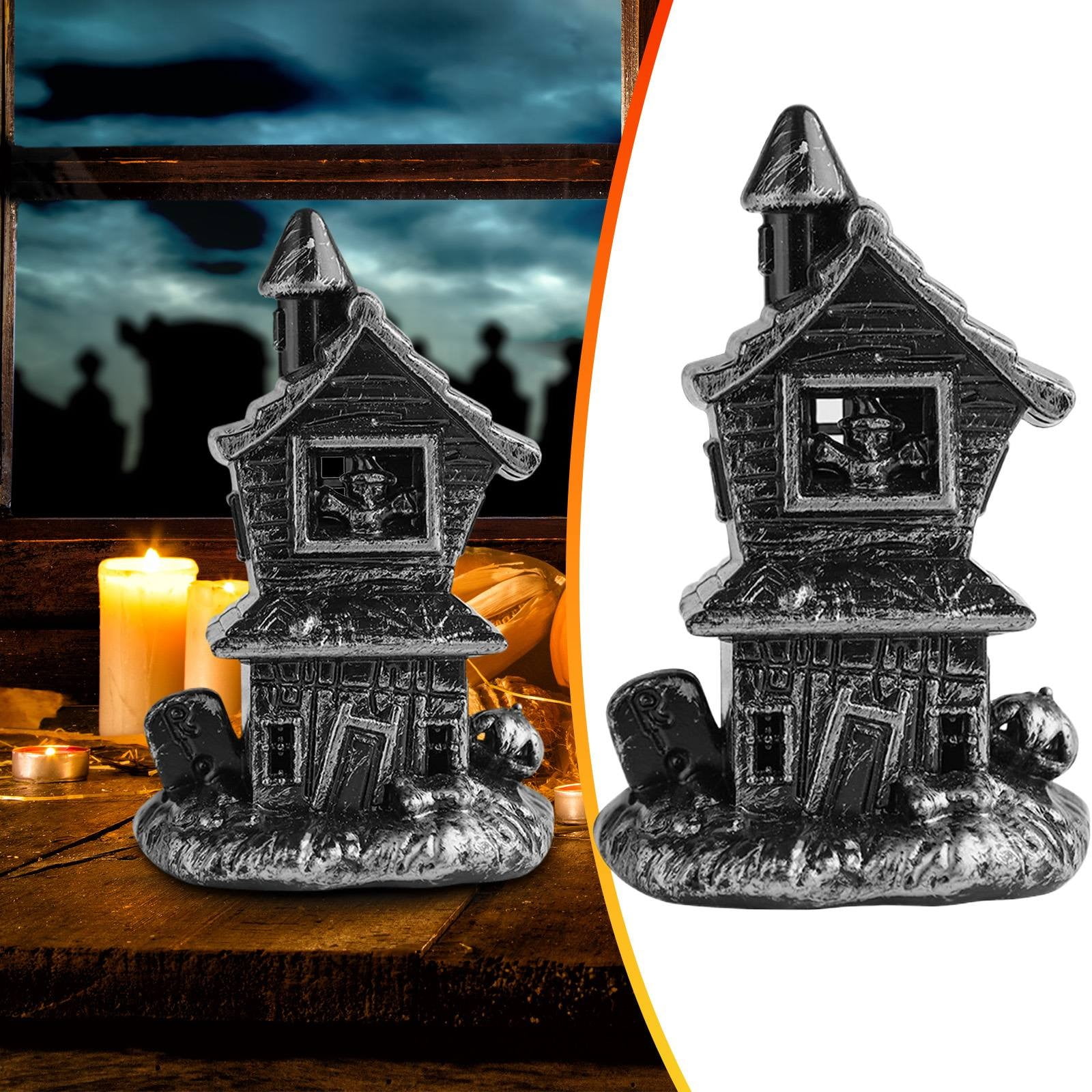 Garoy Lighted Village Houses with LED Lights,Plastic Spooky Town Happy ...