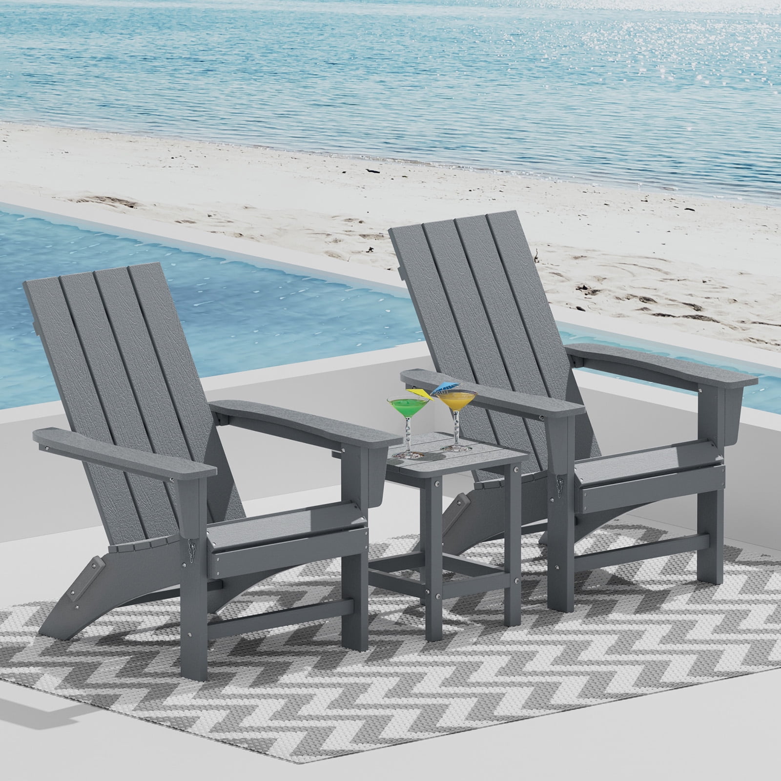 Garpans Folding Adirondack Chair Set with Side Table HDPE All Wheather ...