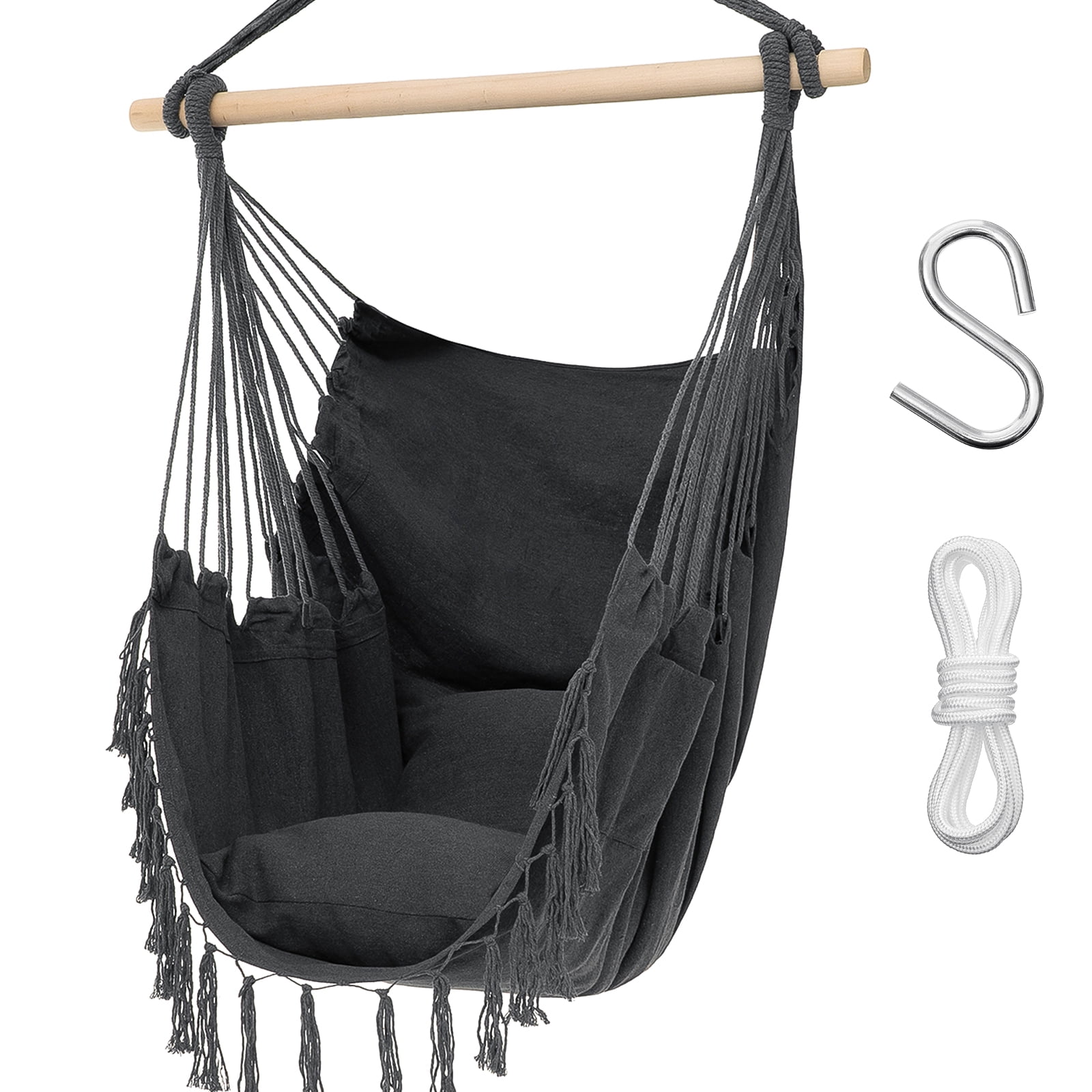Garpans Hammock Chair with Tassels, Indoor/Outdoor Swing, 2 Cushions ...
