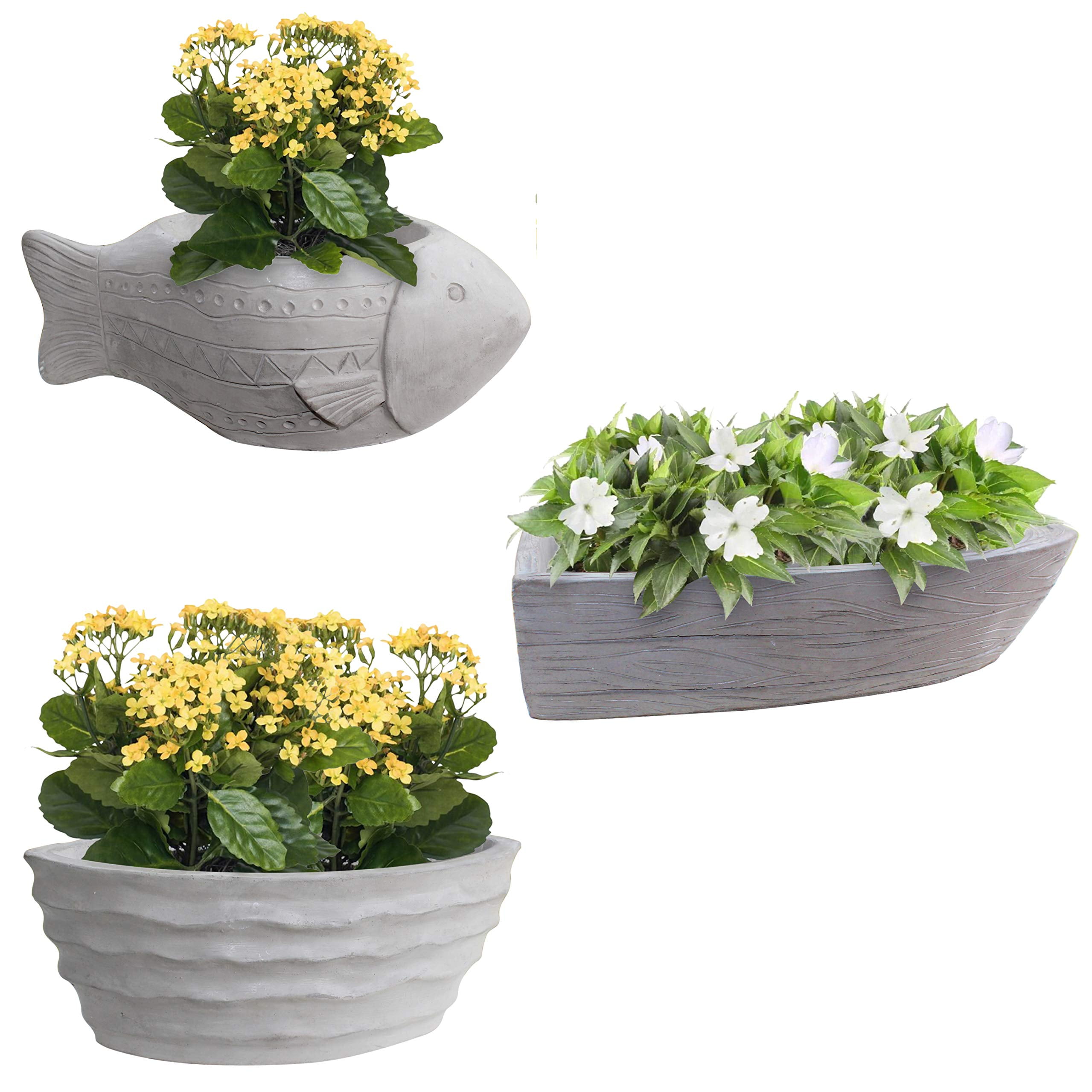 Garraí Cement Planters -Set of 3 Pots Shaped as Fish, Boat and Wave ...