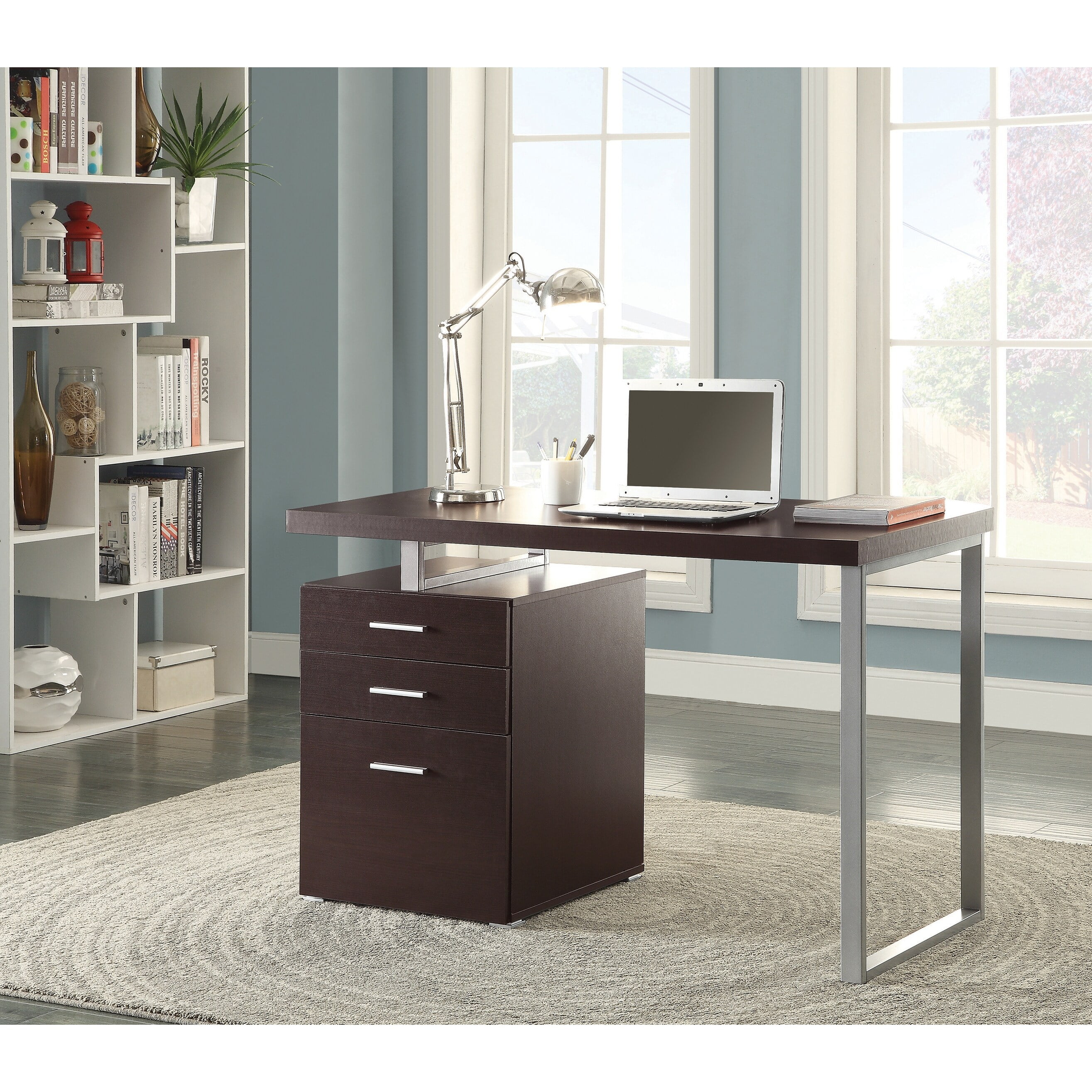 Garrett 3-drawer Reversible Office Desk Cappuccino and Silver Powder ...
