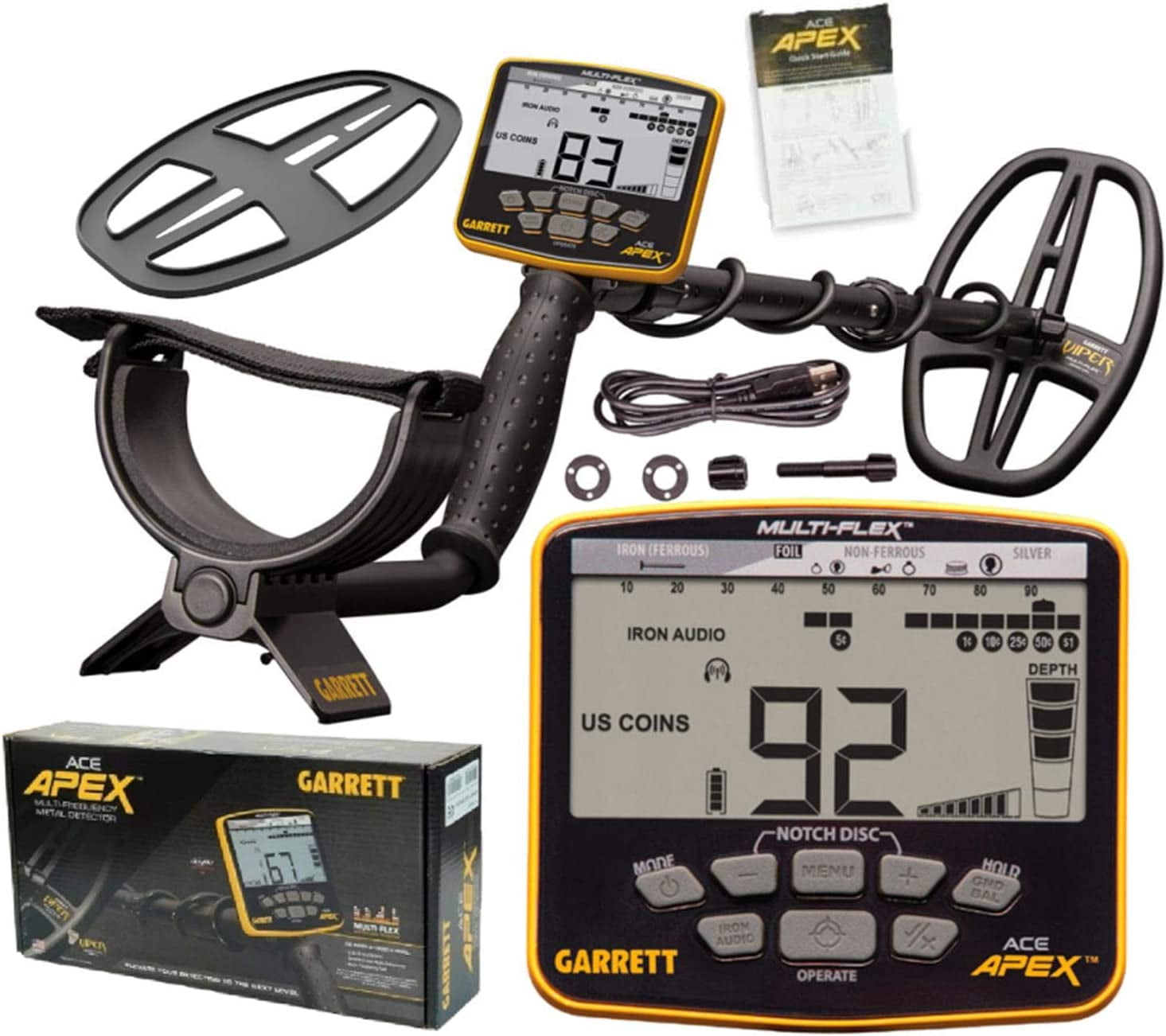 "Garrett ACE APEX Metal Detector, Waterproof Handheld, 6""x11"" Viper Searchcoil" - Walmart.com