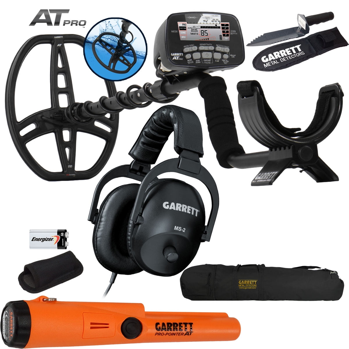 Garrett AT PRO Metal Detector w/ Pro-Pointer AT Pinpointer, Edge Digger ...