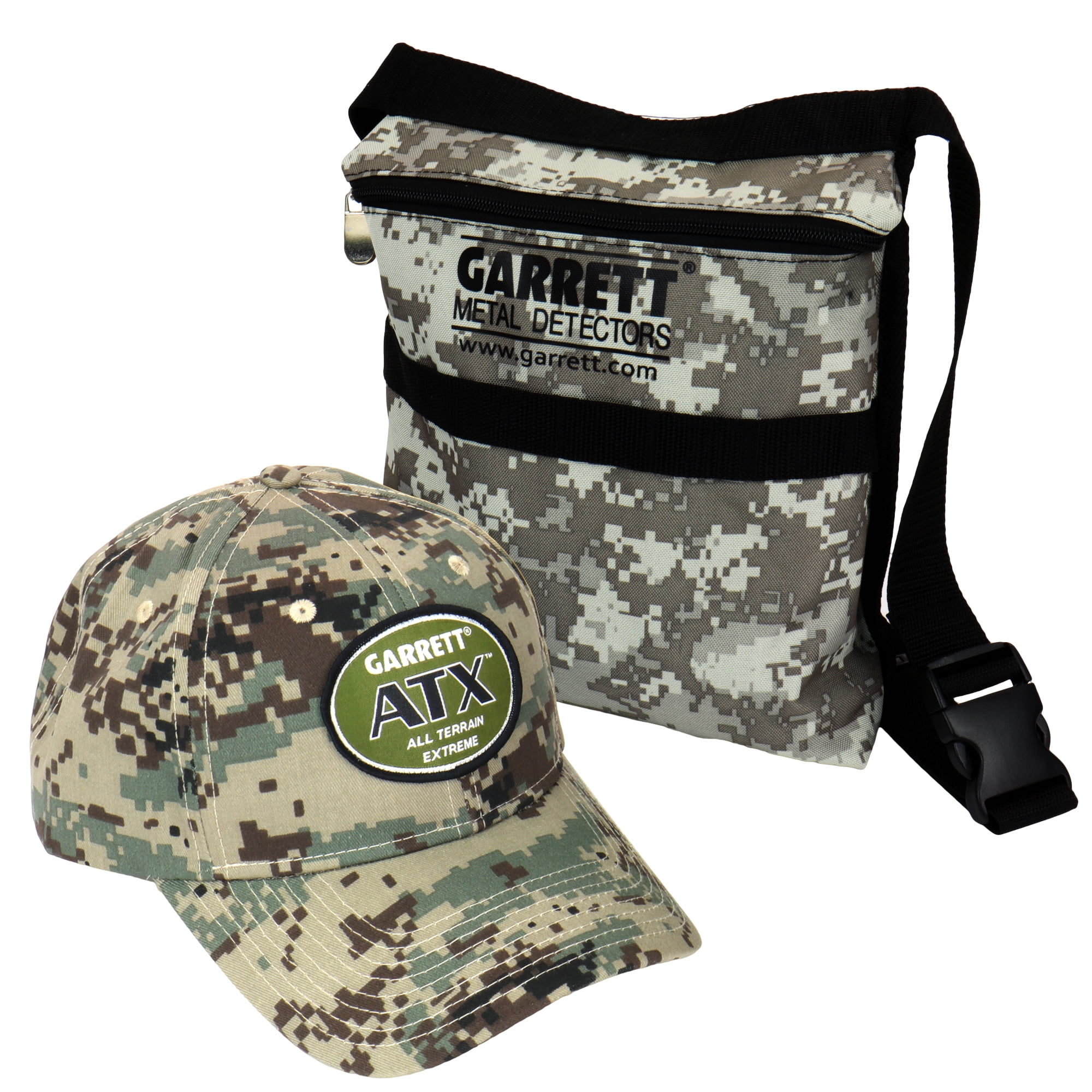 Garrett Camo Metal Detector Digger Finds Pouch & ATX Logo Baseball Cap ...