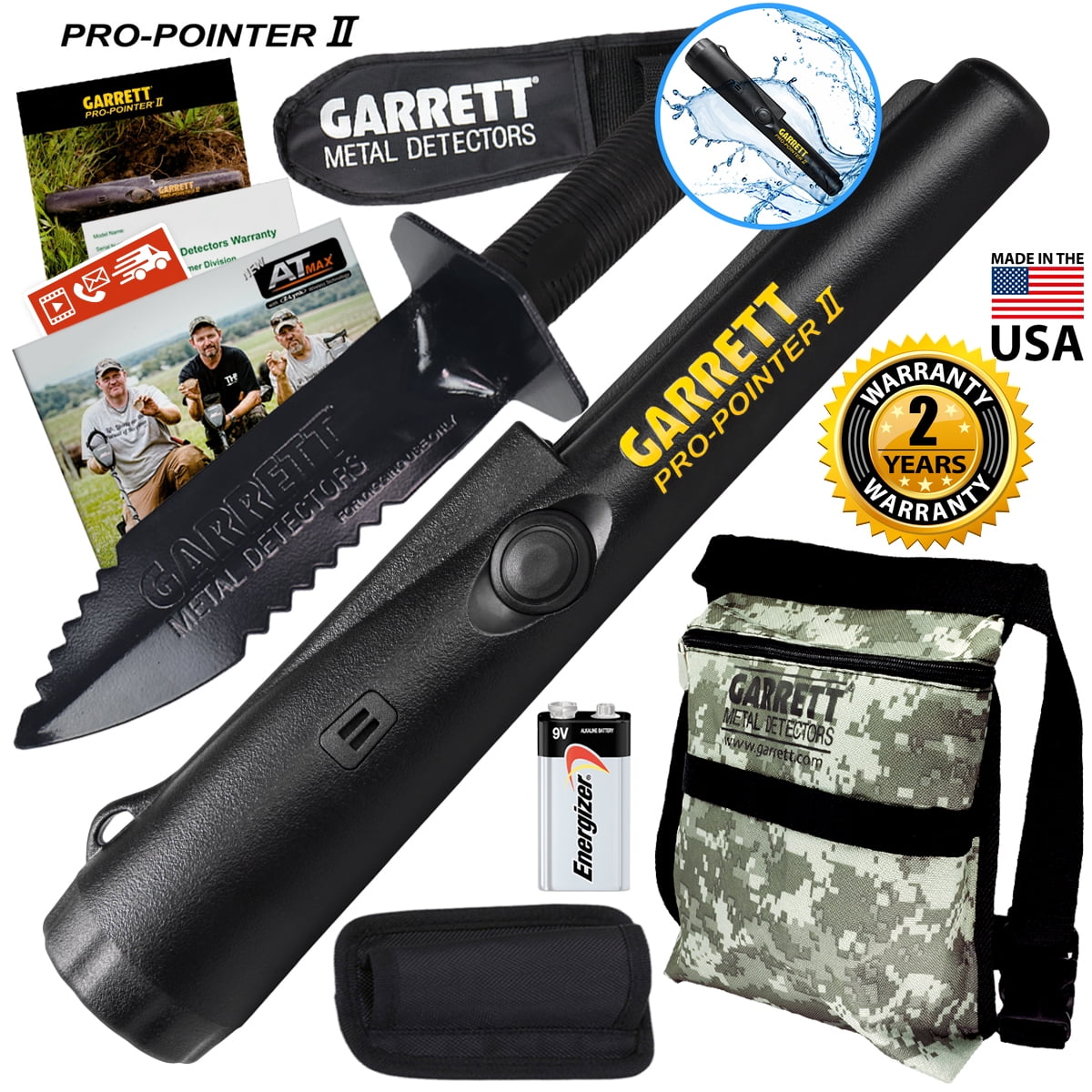 Garrett Pro Pointer II Metal Detector Pinpointer with Camo Digger's Pouch and Edge Digger ...
