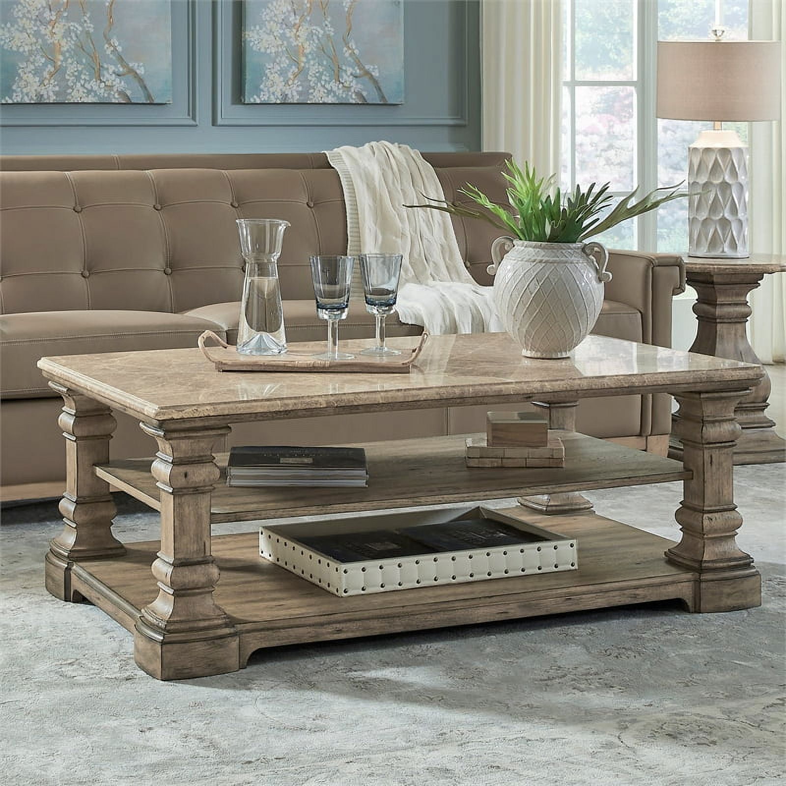 Garrison Cove Stone-Top Cocktail Table in Honey Brown by Pulaski ...