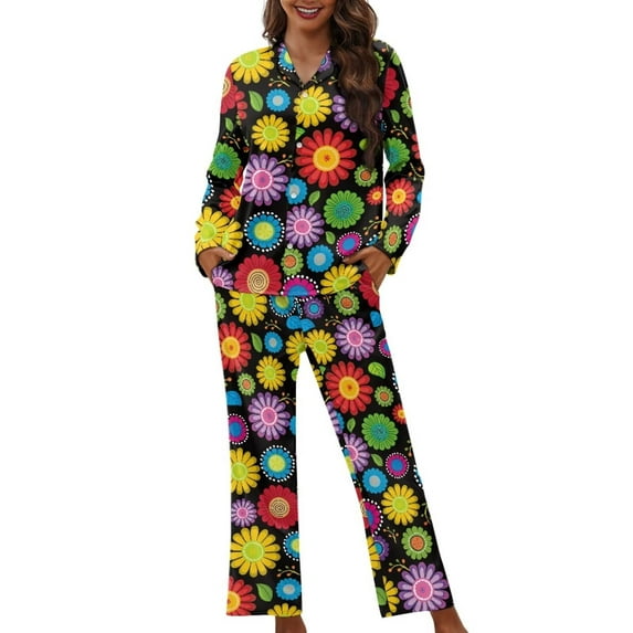 Garronmavis 2-Piece Pajamas Women Button Up Long Sleeve Top Pajama ...