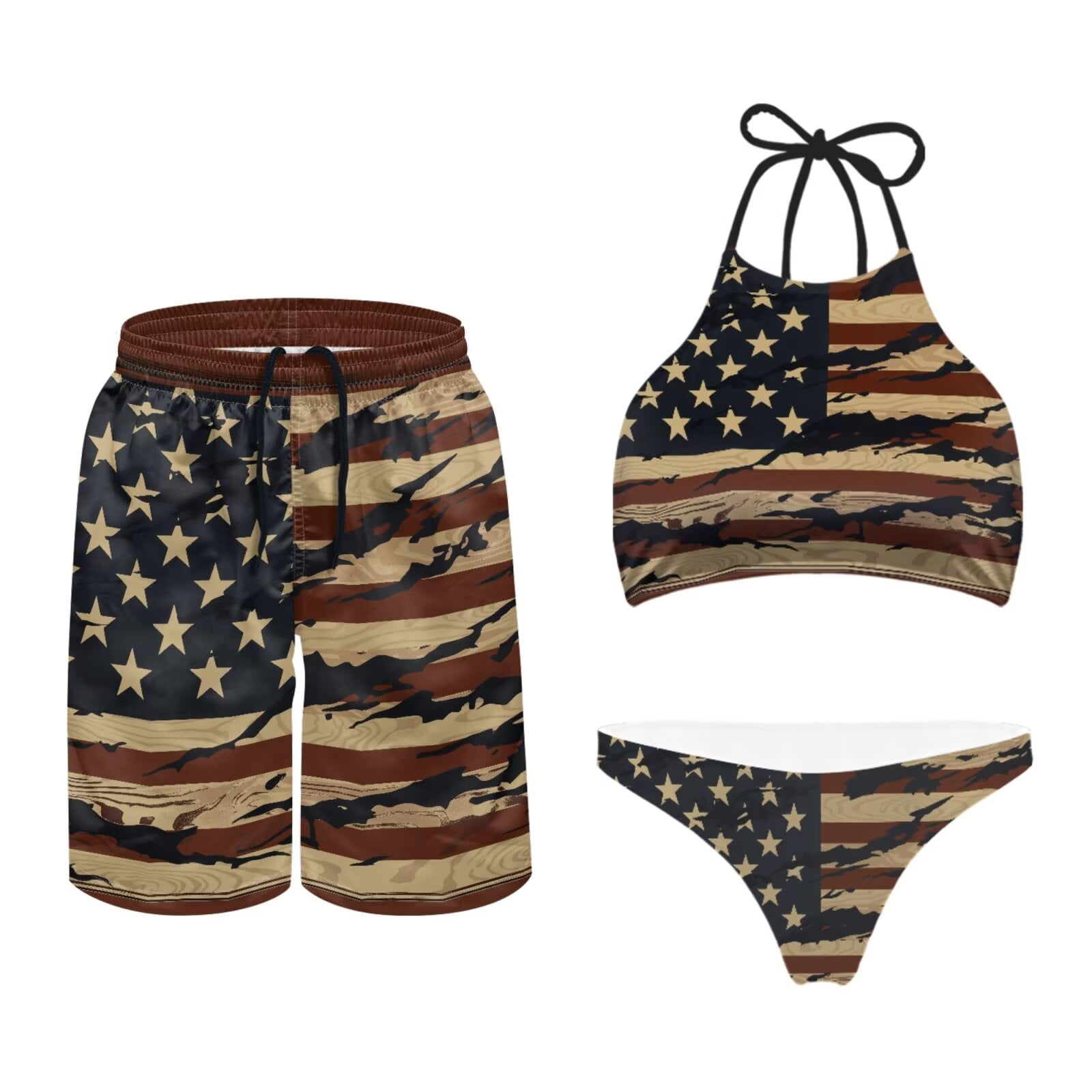 Garronmavis American Flag Couple Matching Swimsuits Vintage Couple ...