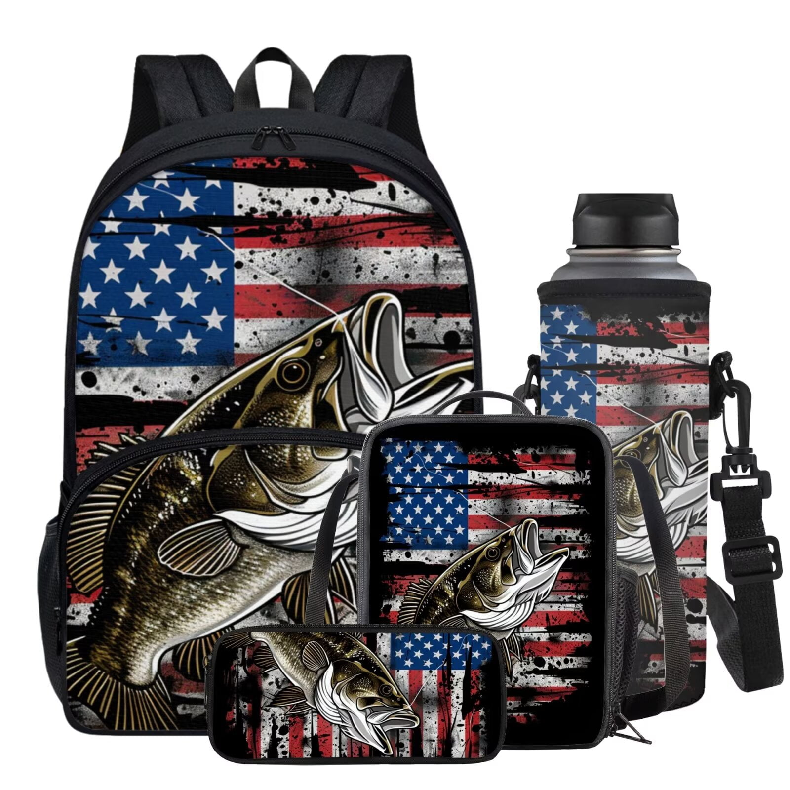 Garronmavis American Flag Print Backpack Set for Boys Kids with Pencil ...