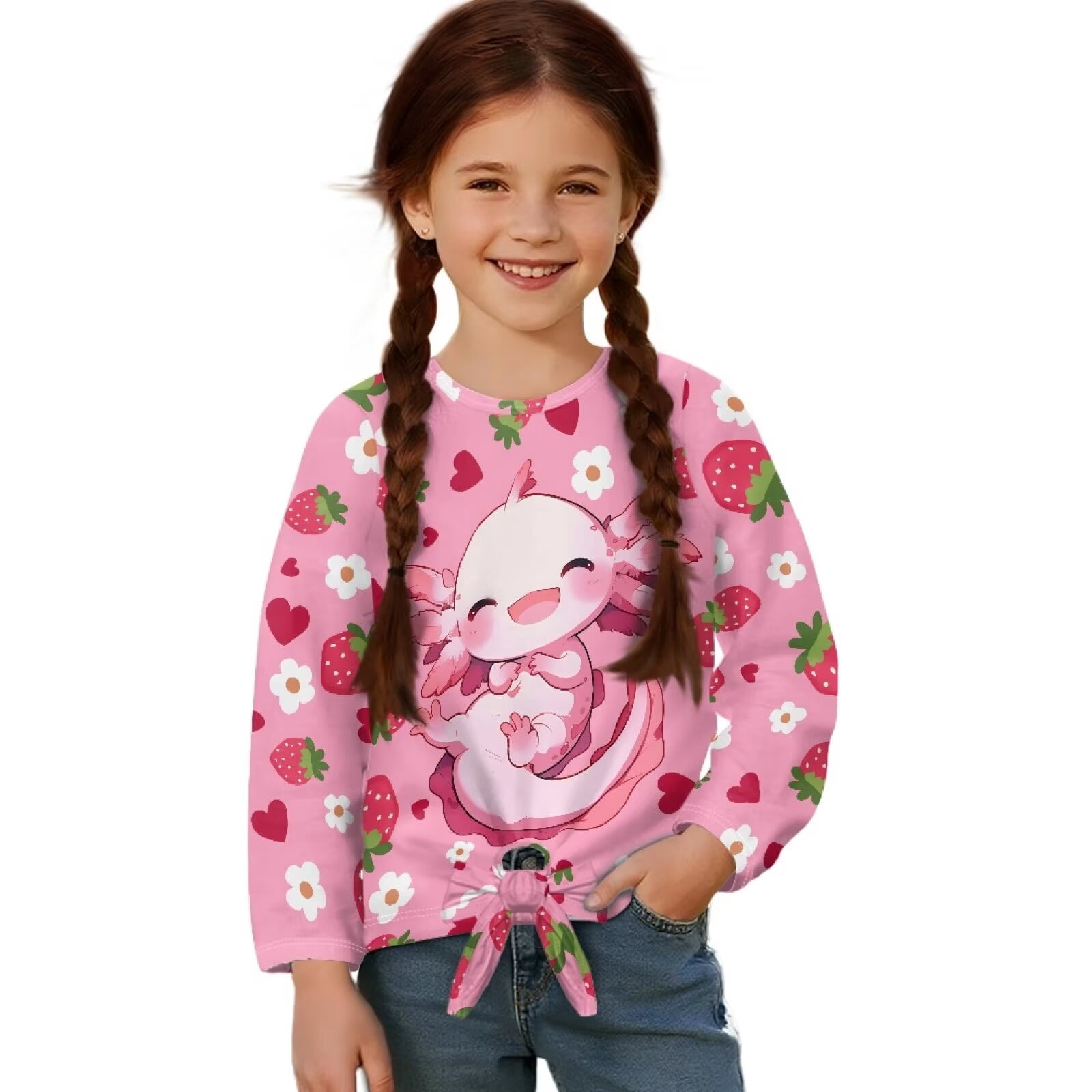 Garronmavis Axolotl Girls Long Sleeve T-Shirts Size 5-6 Loose ...