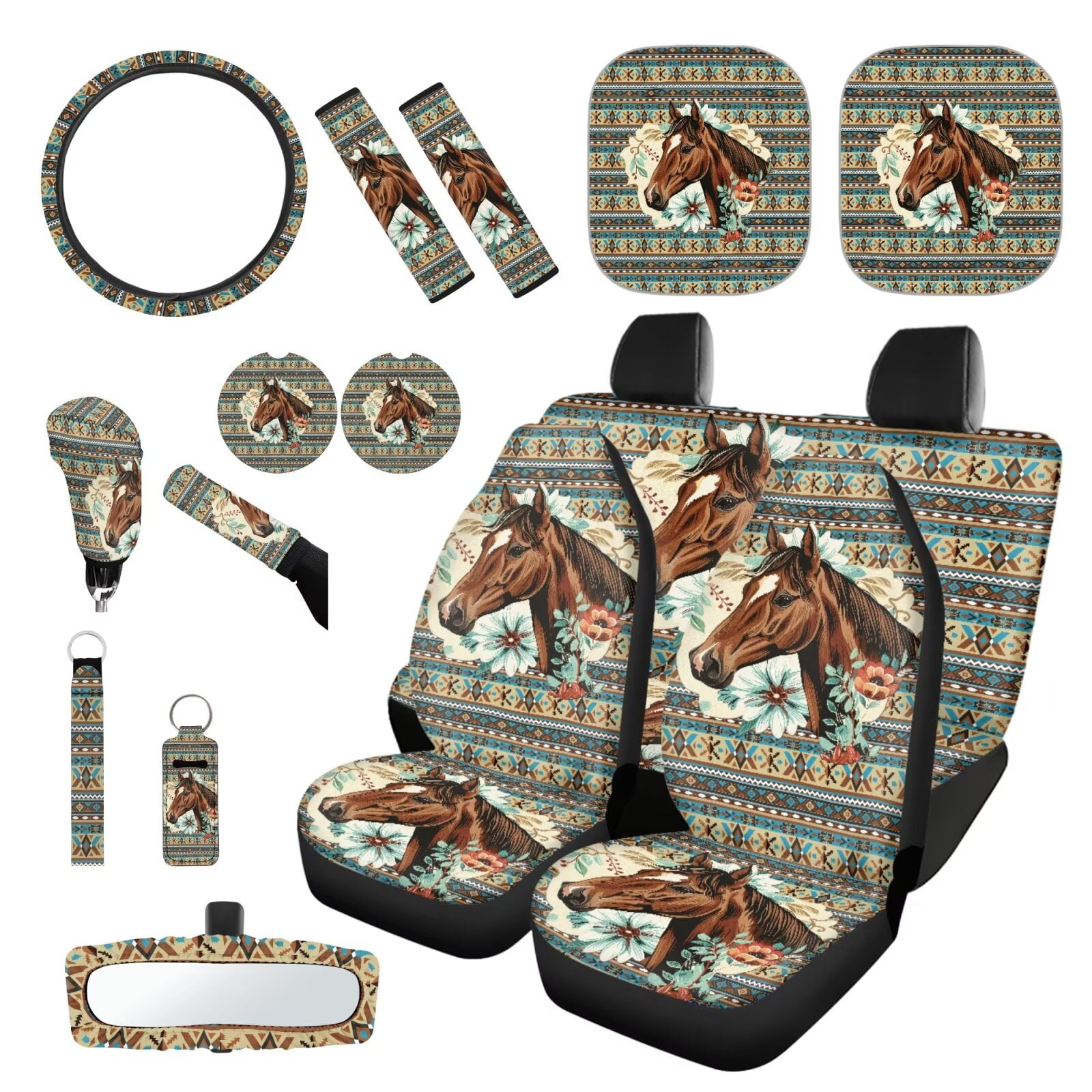 Garronmavis Aztec Horse Flower Car Seat Cover Full Set 16 Pieces Car ...