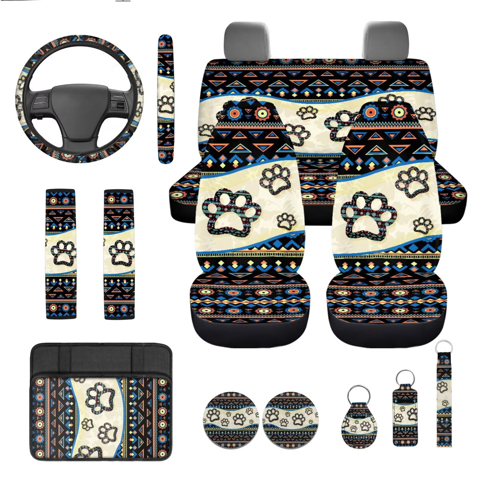 Garronmavis Aztec Paw Seat Covers for Car Full Set Colorful Swirl Wavy ...