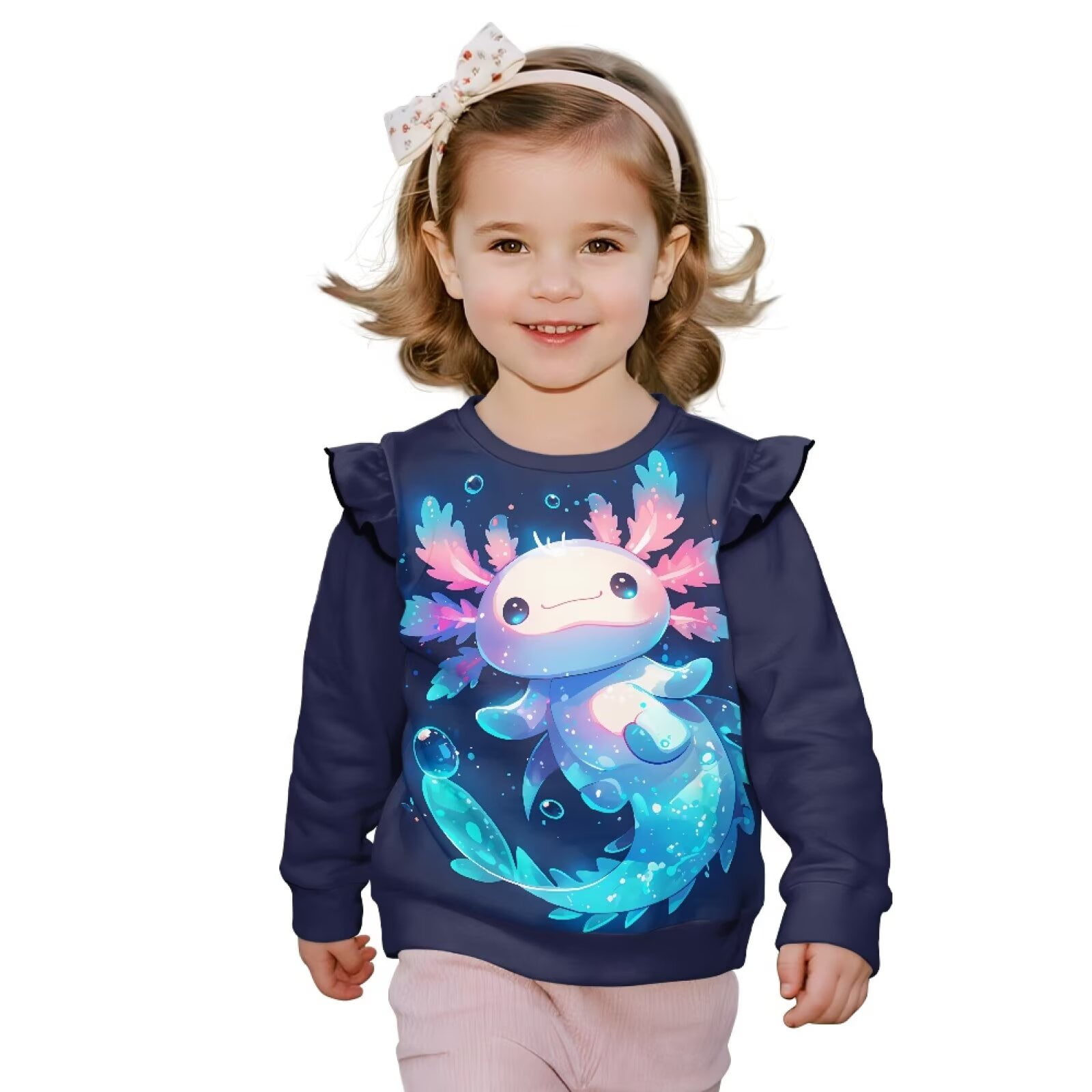 Garronmavis Blue Axolotl Toddler Girl Sweatshirt Warm Pullover Drop ...