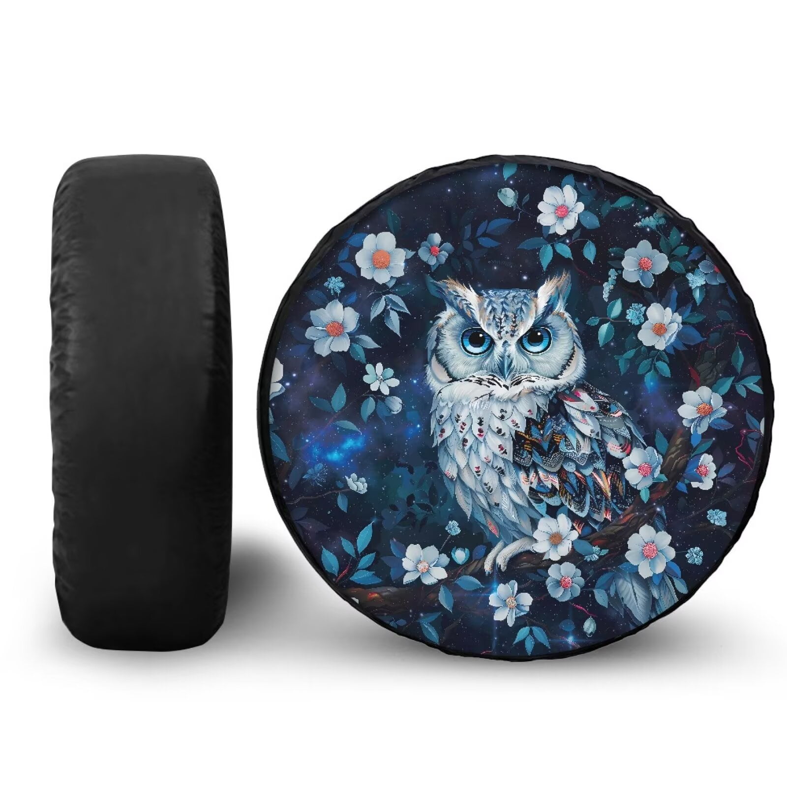 Garronmavis Blue Flower Owl Waterproof Elastic Cars Spare Tires Covers ...