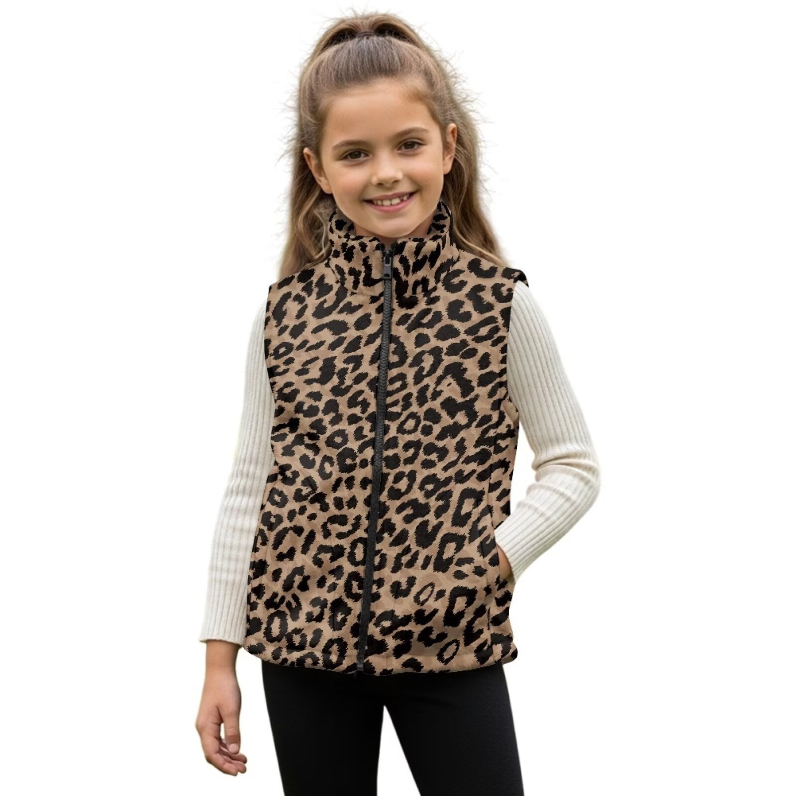 Garronmavis Brown Leopard Print Girls Outerwear Vest Size 2T ...