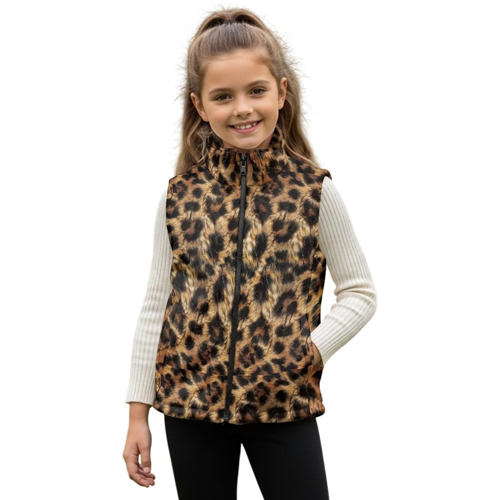 Garronmavis Brown Leopard Print Kids Outerwear Vest Size 11-12 Stylish ...